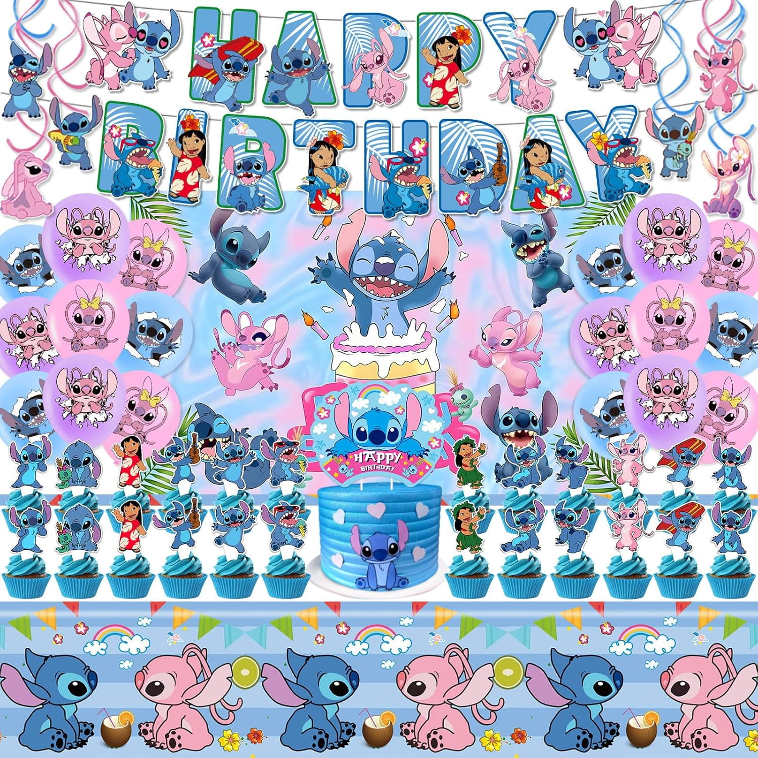 Bootsun Lilo & Stitch Party Supplies, Birthday Party Decorations Set ...