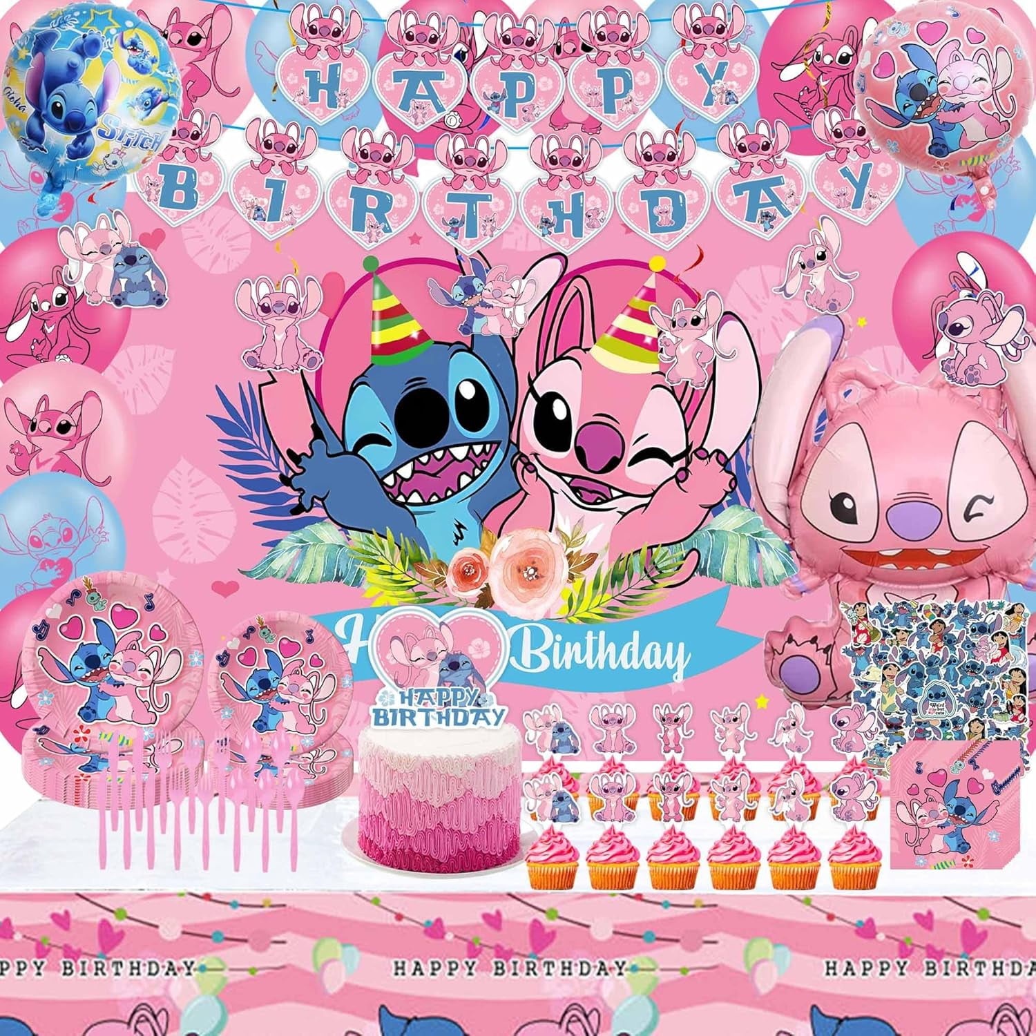Bootsun Lilo & Stitch Pink Cartoon Birthday Party Decorations Kit ...