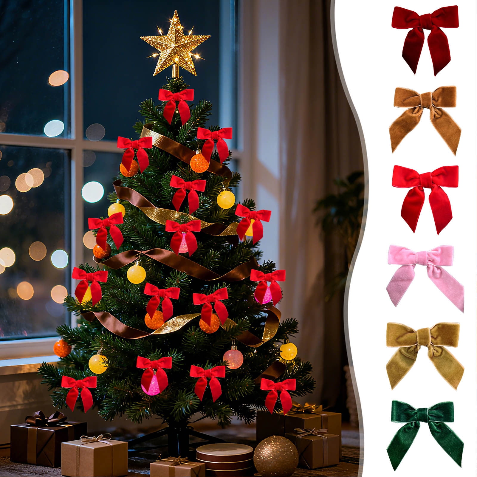 Boovnll 12Pcs Velvet Christmas Bows, Mini Christmas Tree Bows Ornaments ...