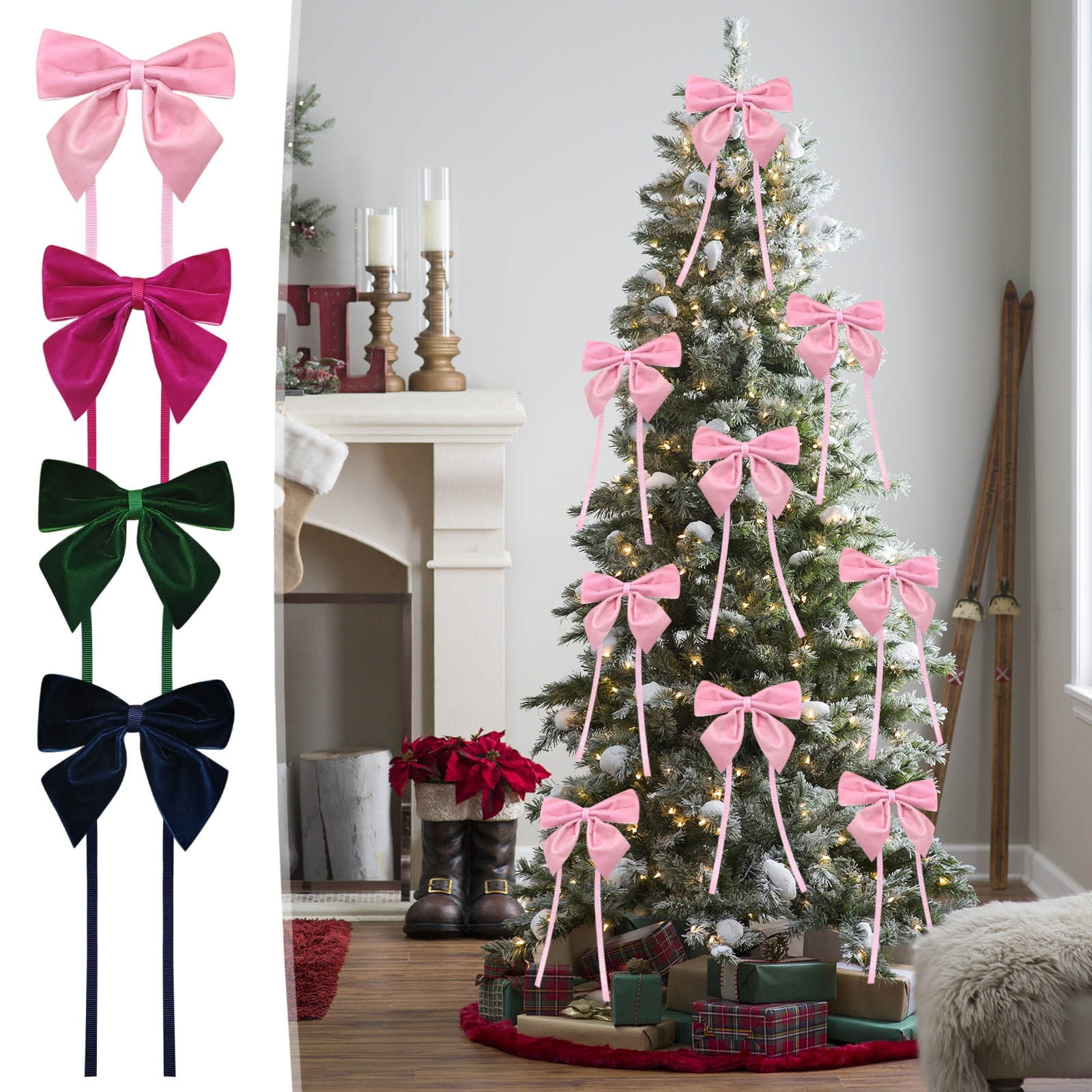 Boovnll 12Pcs Velvet Christmas Bows, Vintage Large Christmas Tree Bows ...