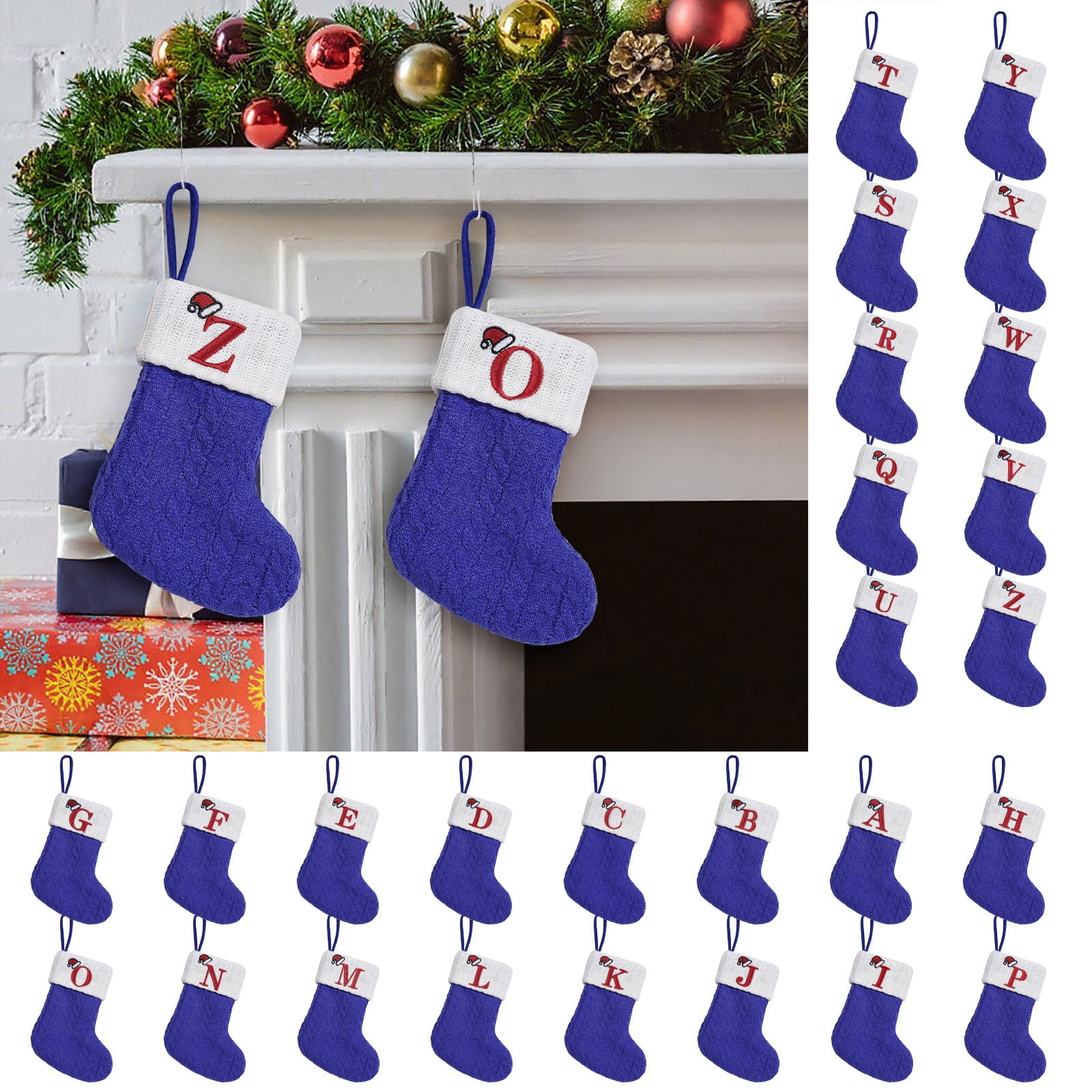 Boovnll 26 Letters Christmas Stockings, 2Pcs 7" Mini Knitted ...