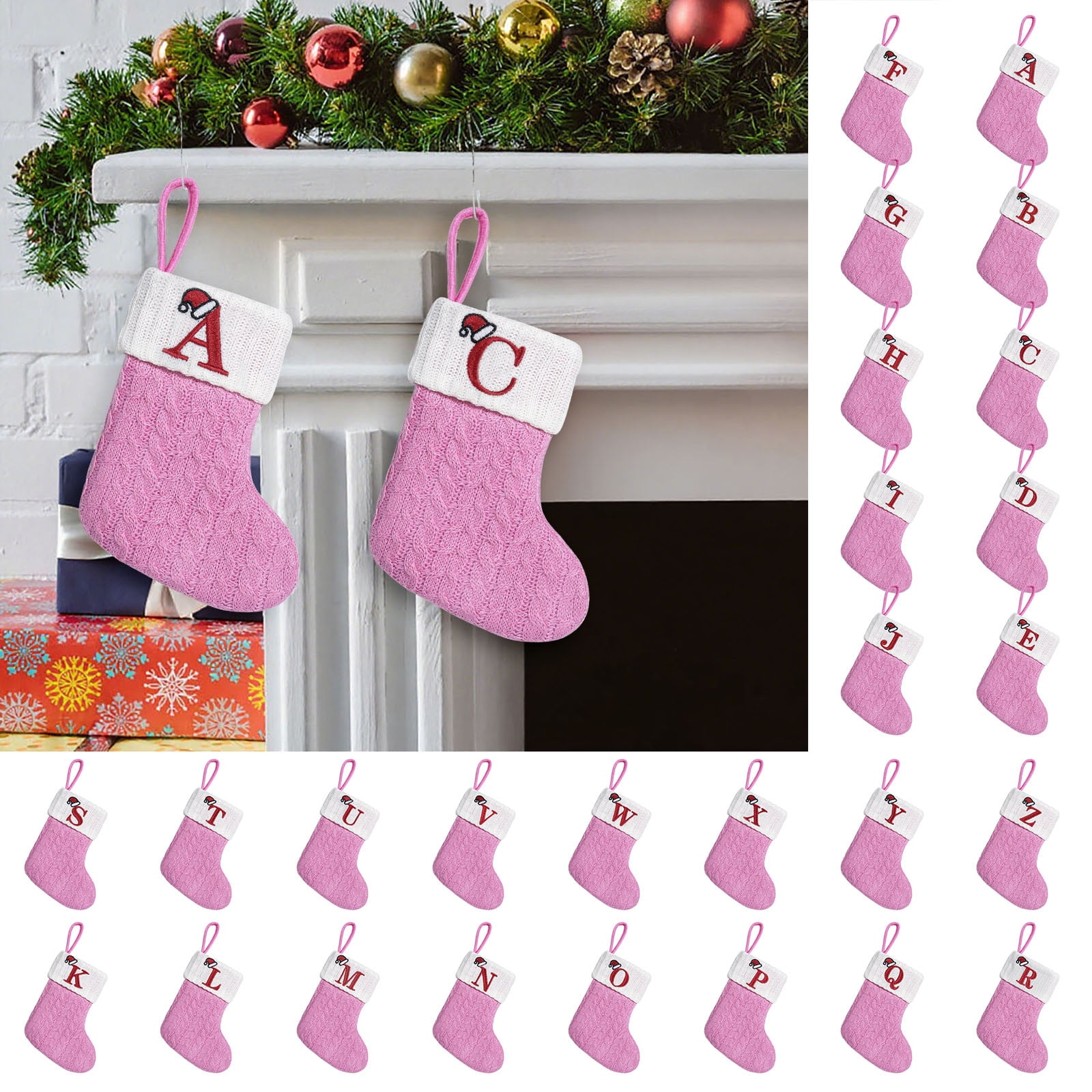 Boovnll 26 Letters Christmas Stockings, 2Pcs 7" Mini Knitted ...