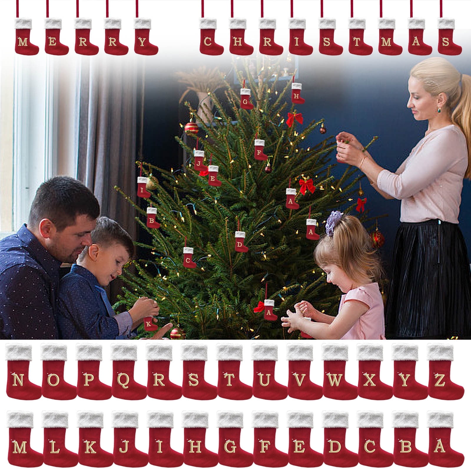Boovnll 26 Letters Christmas Stockings, 4" Mini Knitted Personalized ...