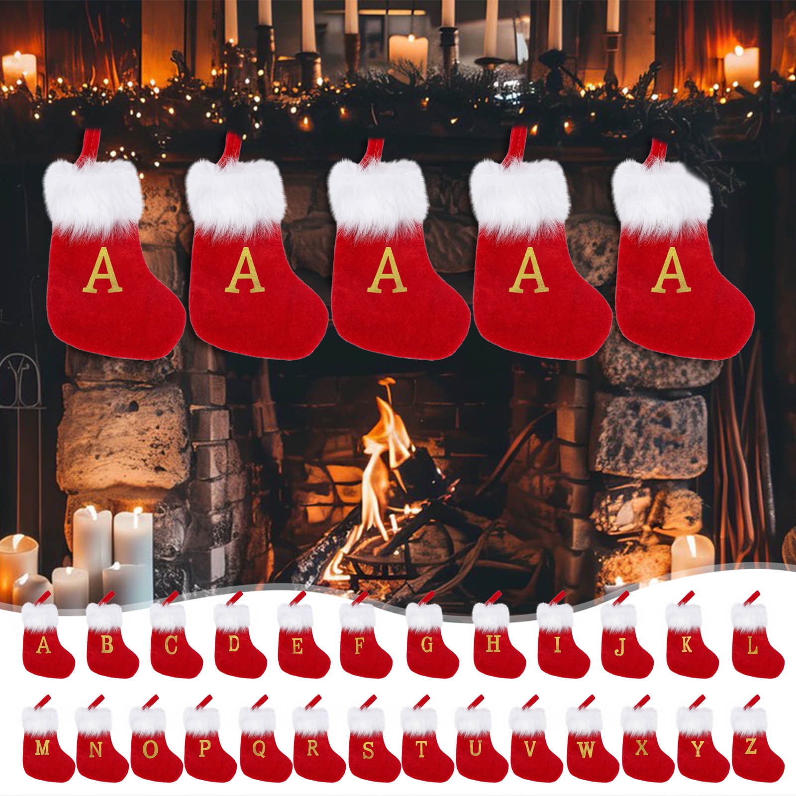 Boovnll 26 Letters Christmas Stockings, 7" Mini Velvet Personalized ...