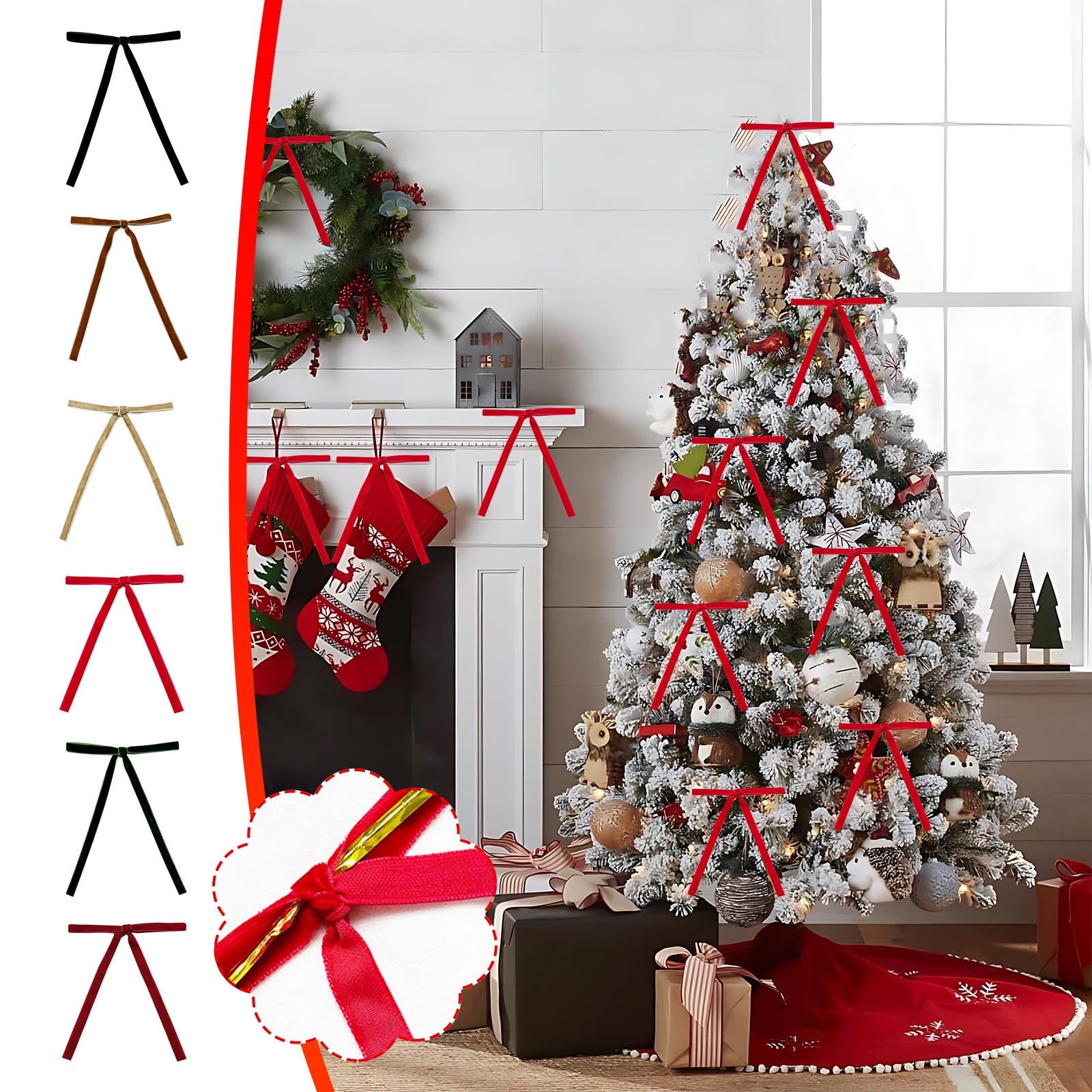 Boovnll 36Pcs Velvet Christmas Bows, Mini Christmas Tree Bows Ornaments ...