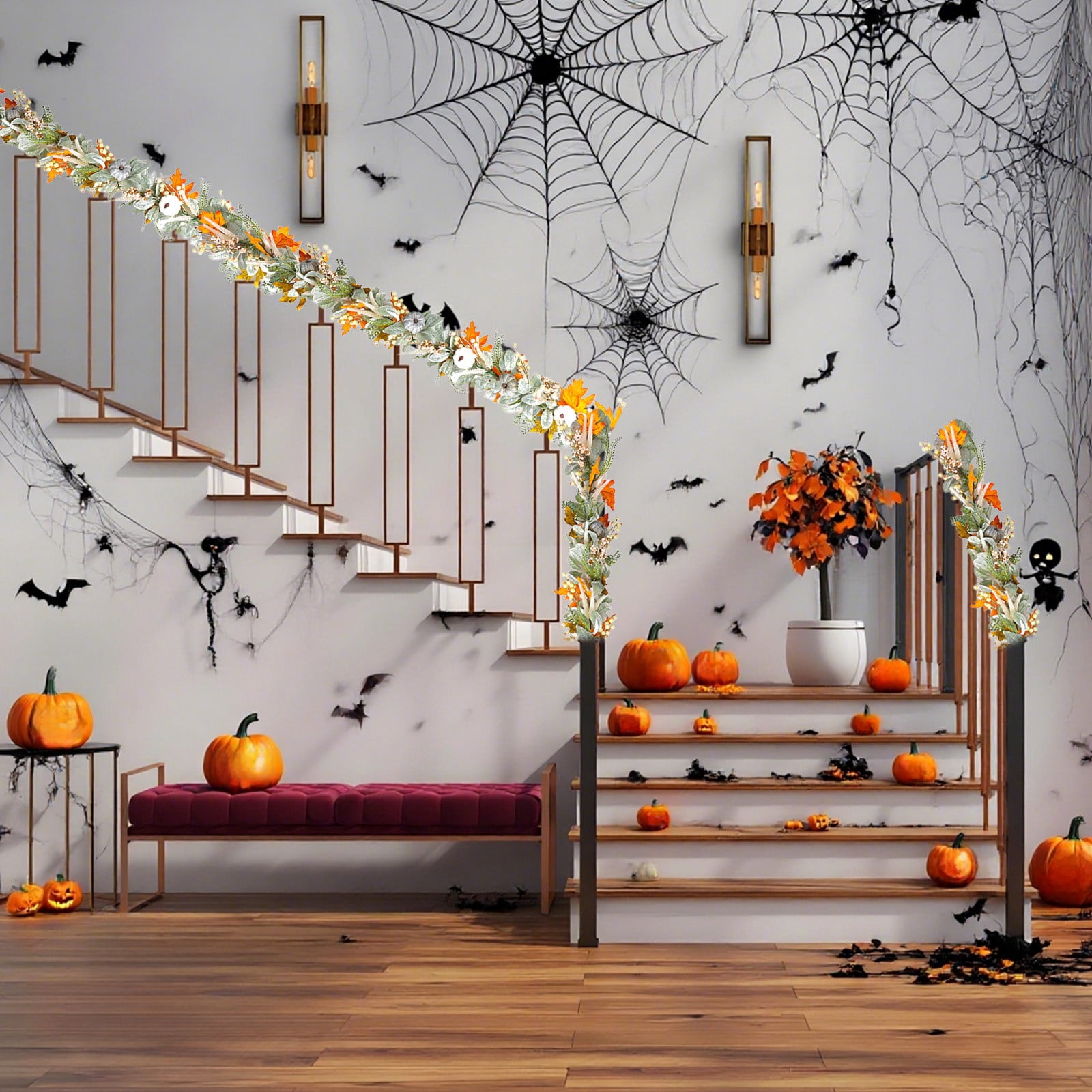 Boovnll 5.8Ft Fall Garland, Artificial Leaves Pumpkin Garland Hanging ...