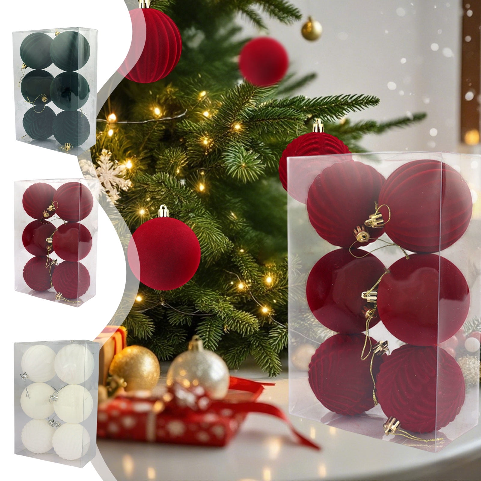 Boovnll 6Pcs Velvet Christmas Ball Ornaments, 3.1" Shatterproof Hanging ...