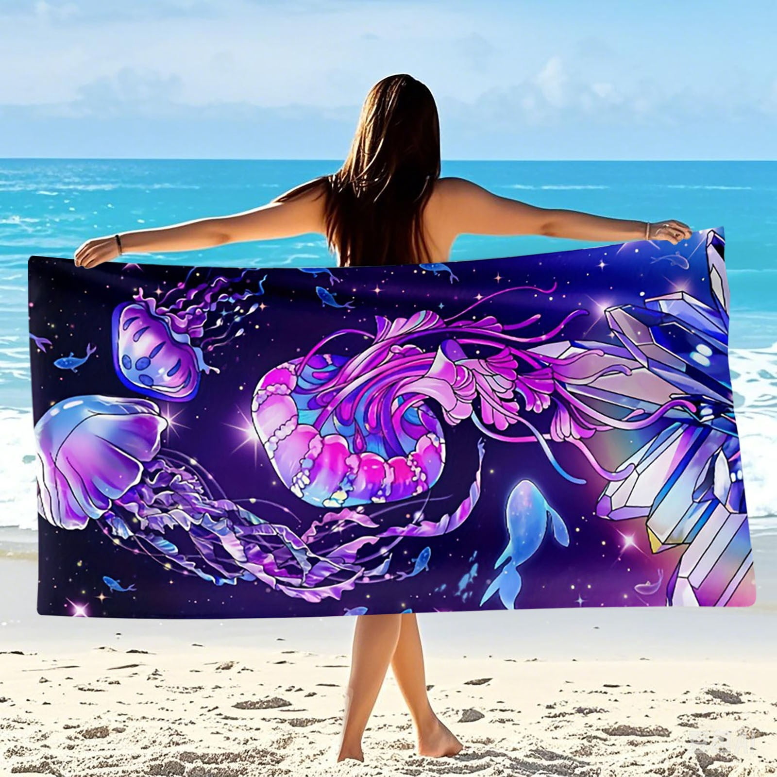 Boovnll Beach Towel 31x63" Extra Large Microfiber Lightweight Oversized ...
