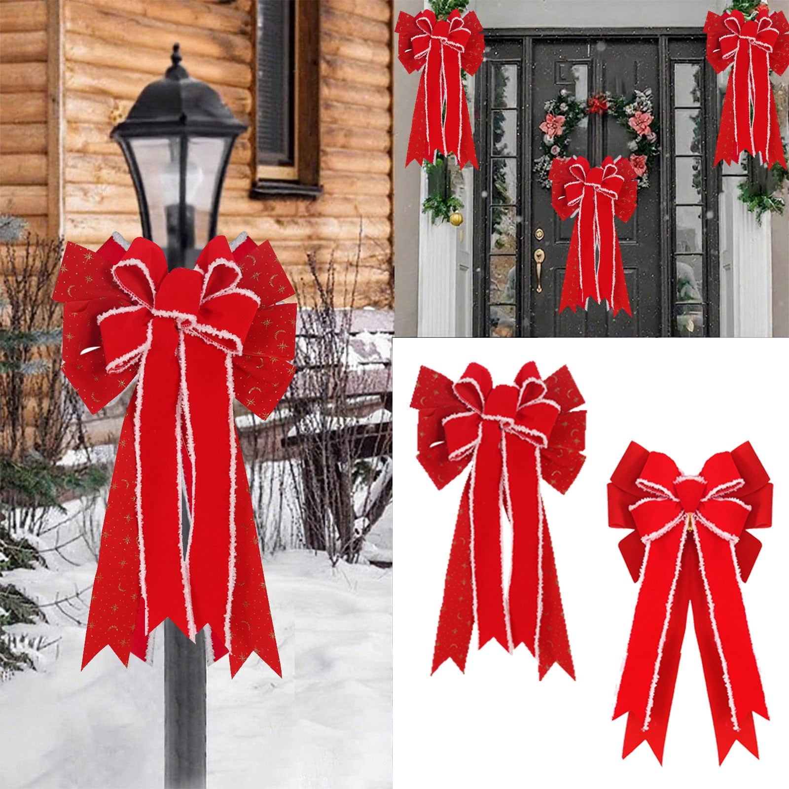 Boovnll Christmas Bows, 10x19" Large Linen Christmas Tree Topper Bows ...