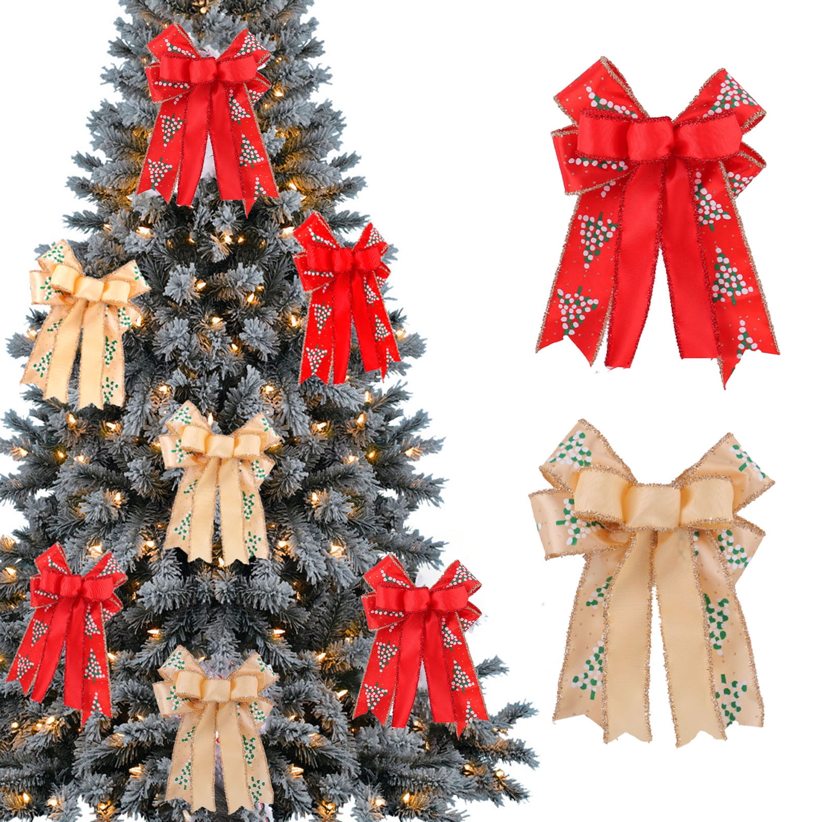 Boovnll Christmas Bows, 7x10" Large Plaid Christmas Tree Topper Bows ...