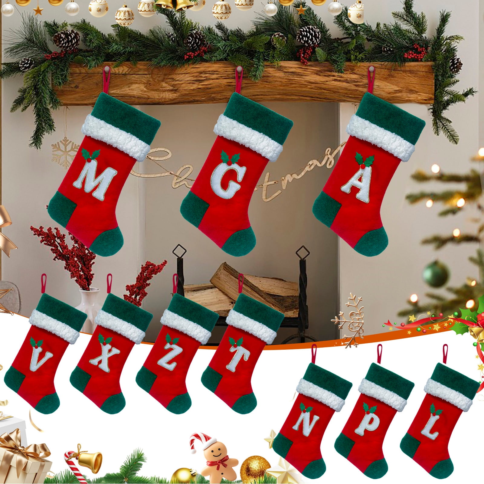 Boovnll Christmas Stockings with Letters, 18" Personalized Velvet Large ...