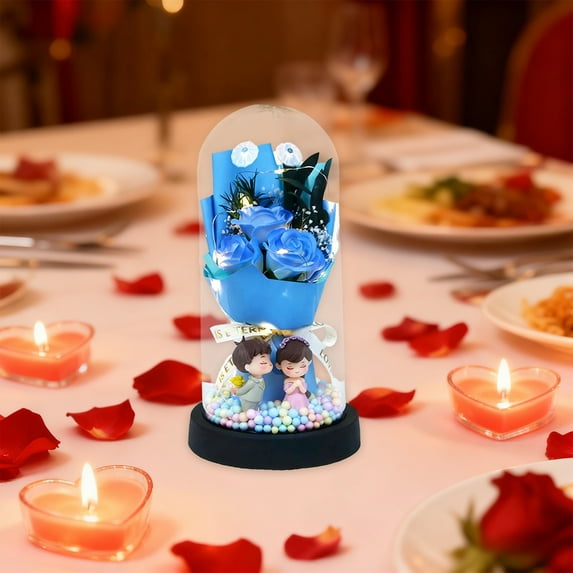 Boovnll Glass Rose, Colorful Soap Rose in Glass Dome with LED Lights ...