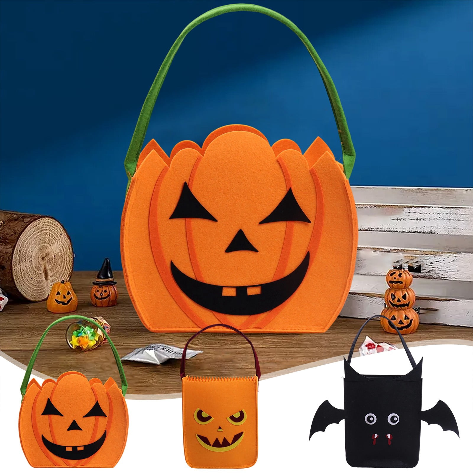 Boovnll Halloween Bucket Basket Bags, Horror & Novelty Felts Pumpkin ...