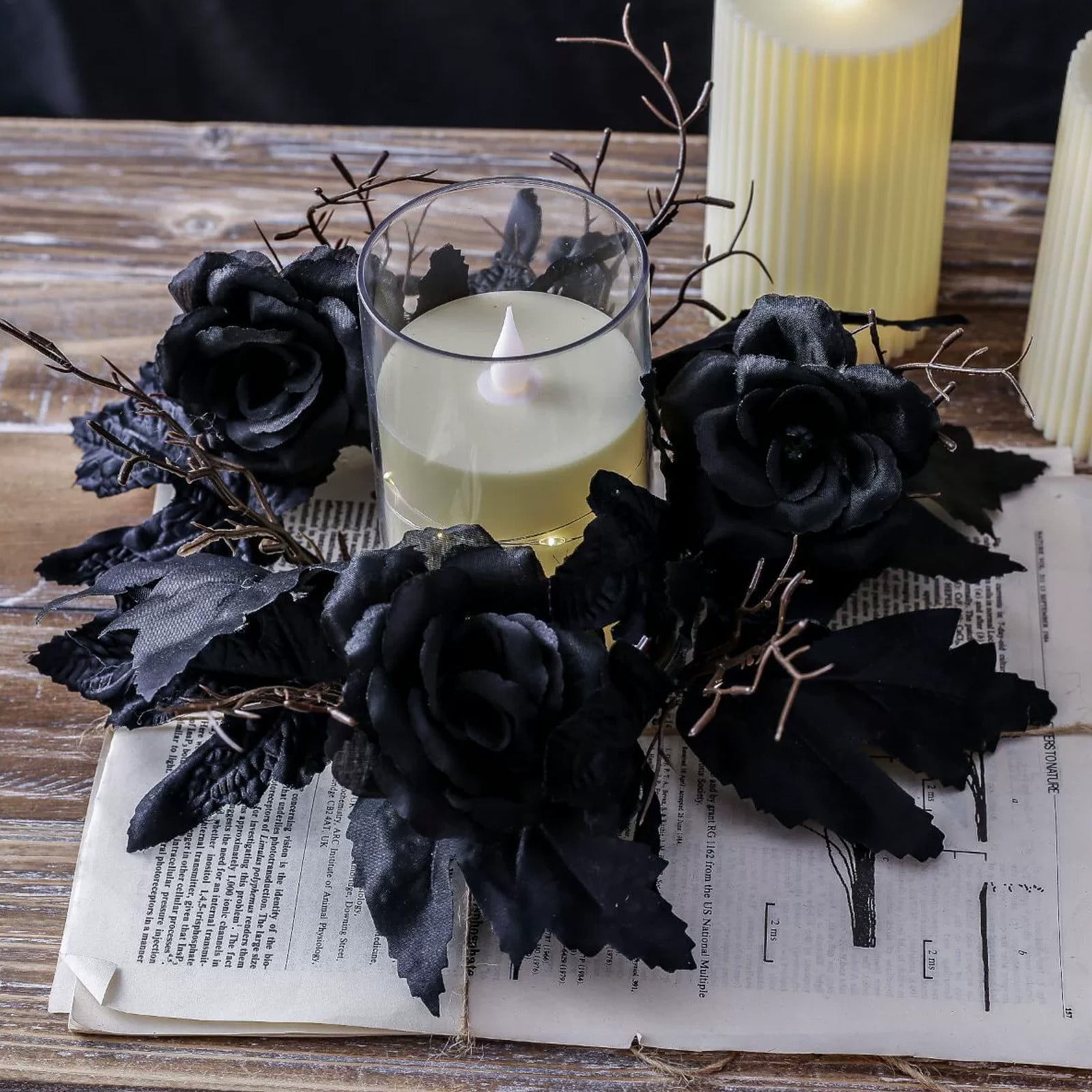 Boovnll Halloween Candle Rings, Artificial Mini Black Halloween Decor ...