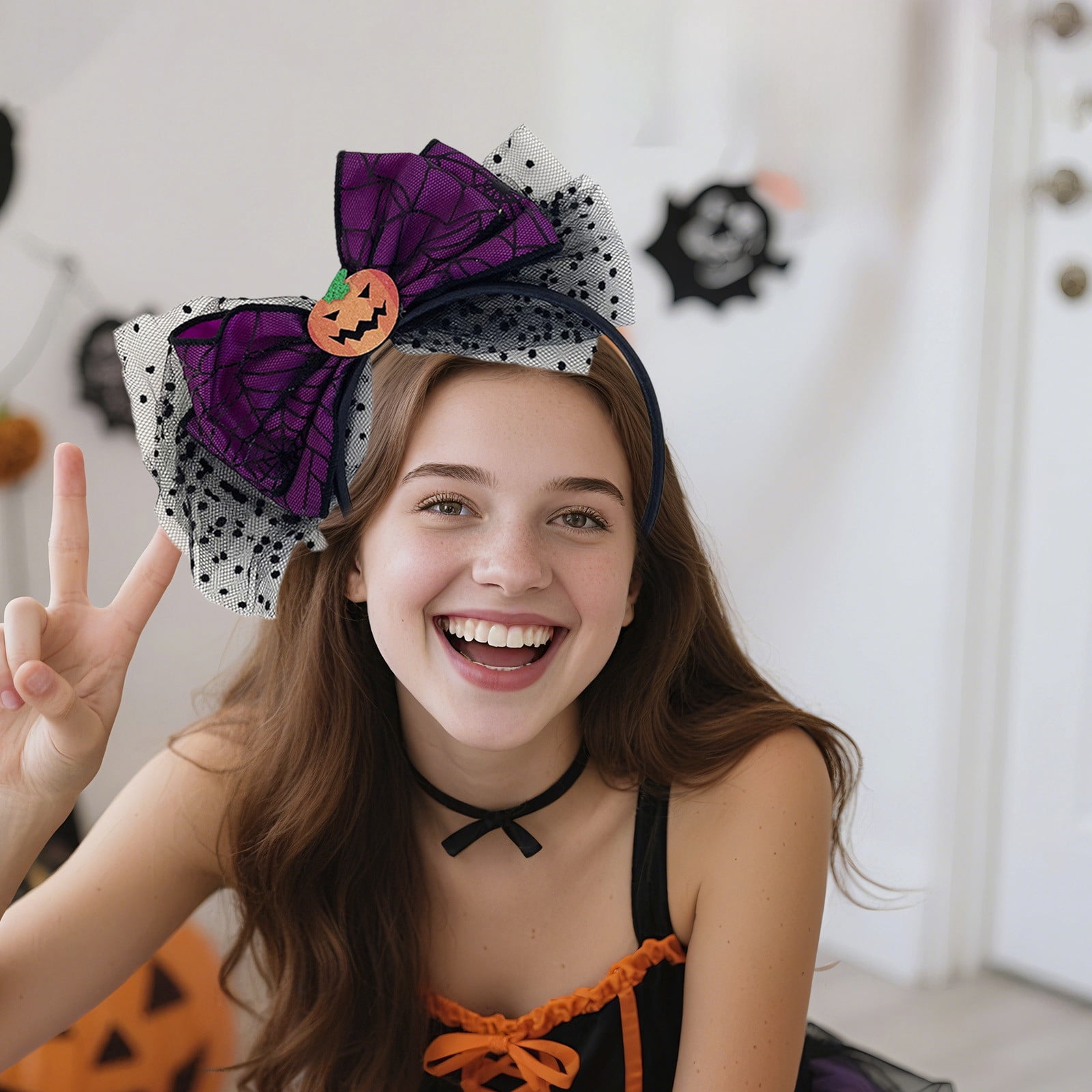 Boovnll Halloween Headband, Funny Cute Hair Hoop Black Orange Pumpkin ...