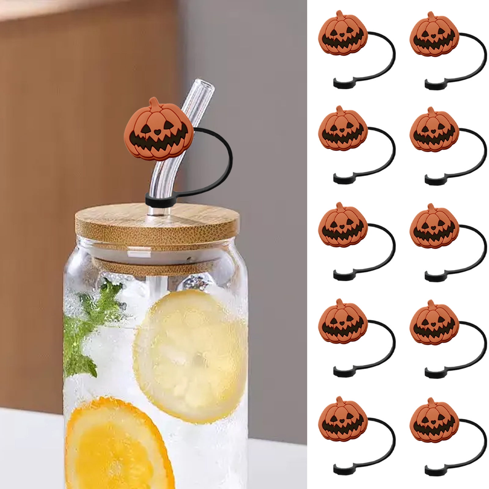 Boovnll Halloween Straw Toppers, 10Pcs 10mm Reusable Cute Pumpkin/Witch ...