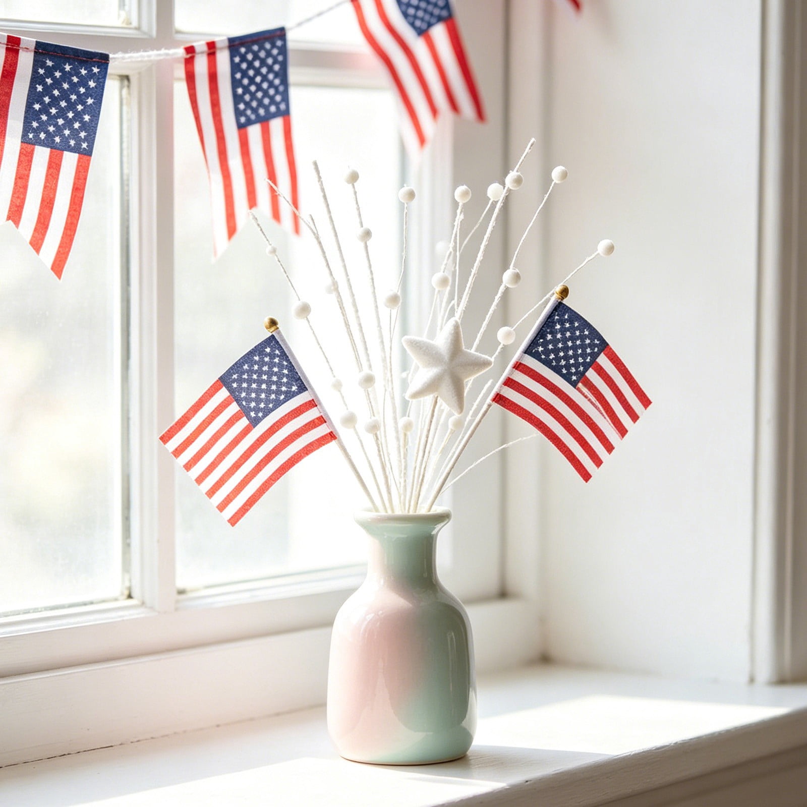 Boovnll Patriotic Berry Stems, Artificial White Blue Red Berry Stems ...
