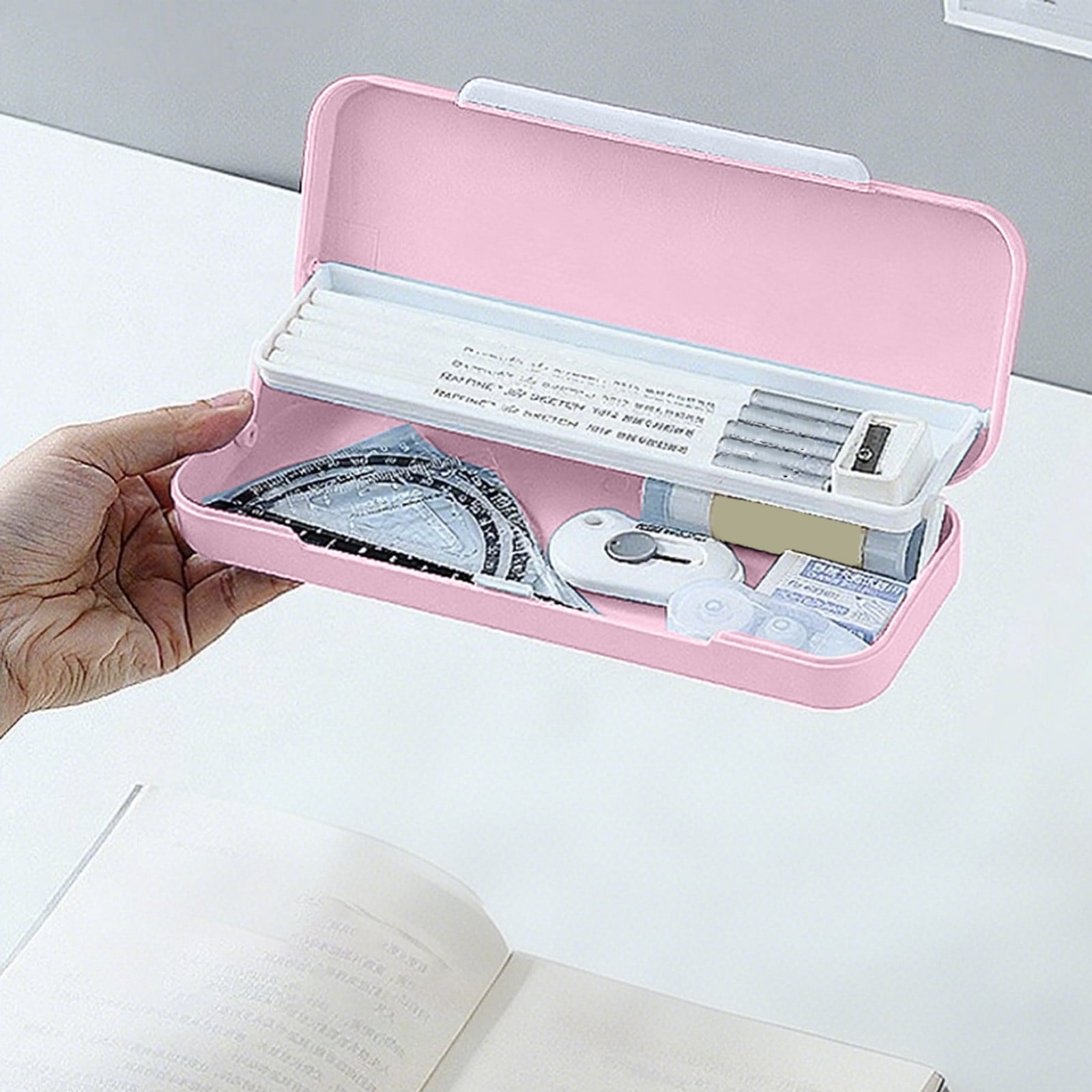 Boovnll Plastic Pencil Box, Large Capacity Stackable Double Layer Snap ...