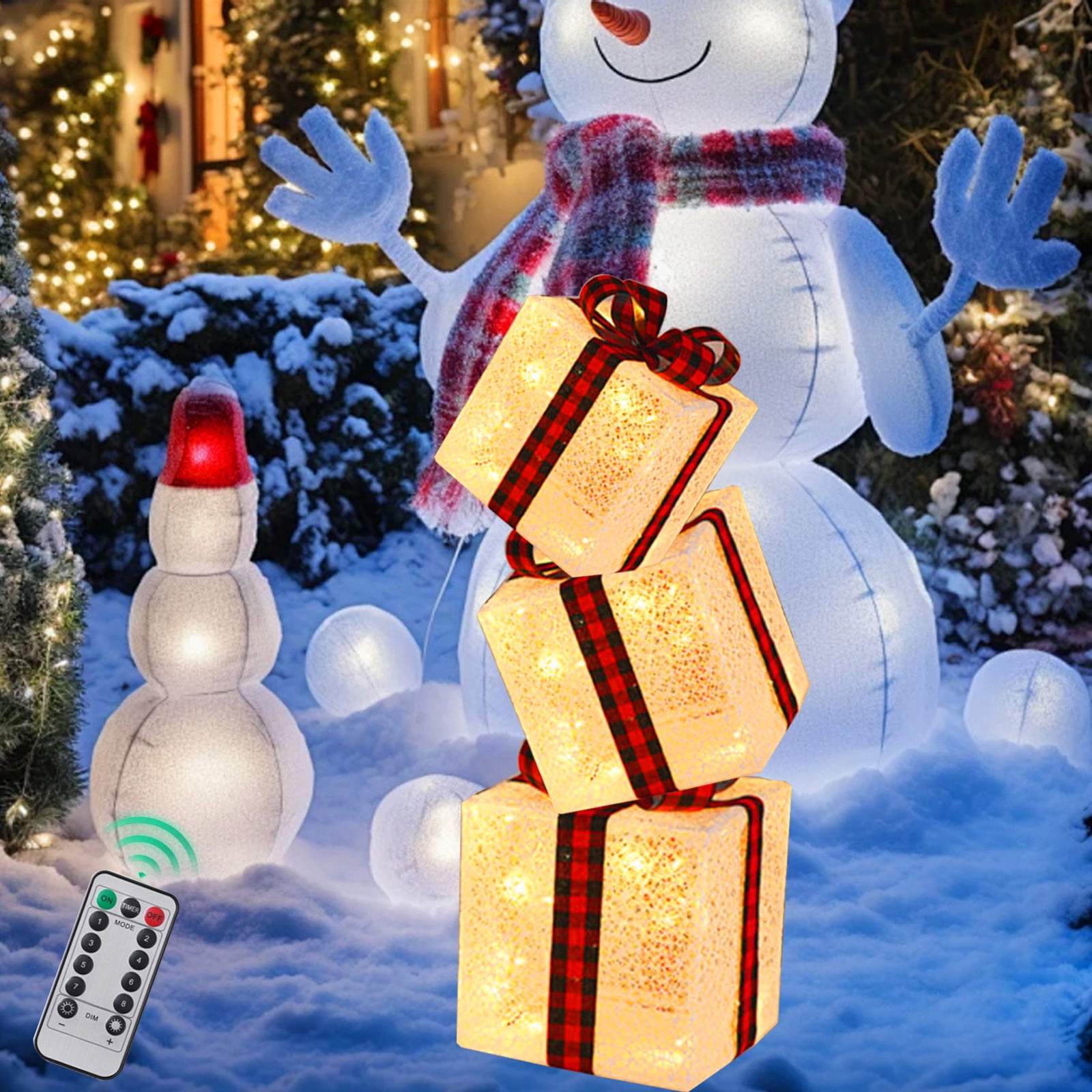 Boovnll Set of 3 Christmas Lighted Gifts Boxes - 8 Modes & Remote LED ...