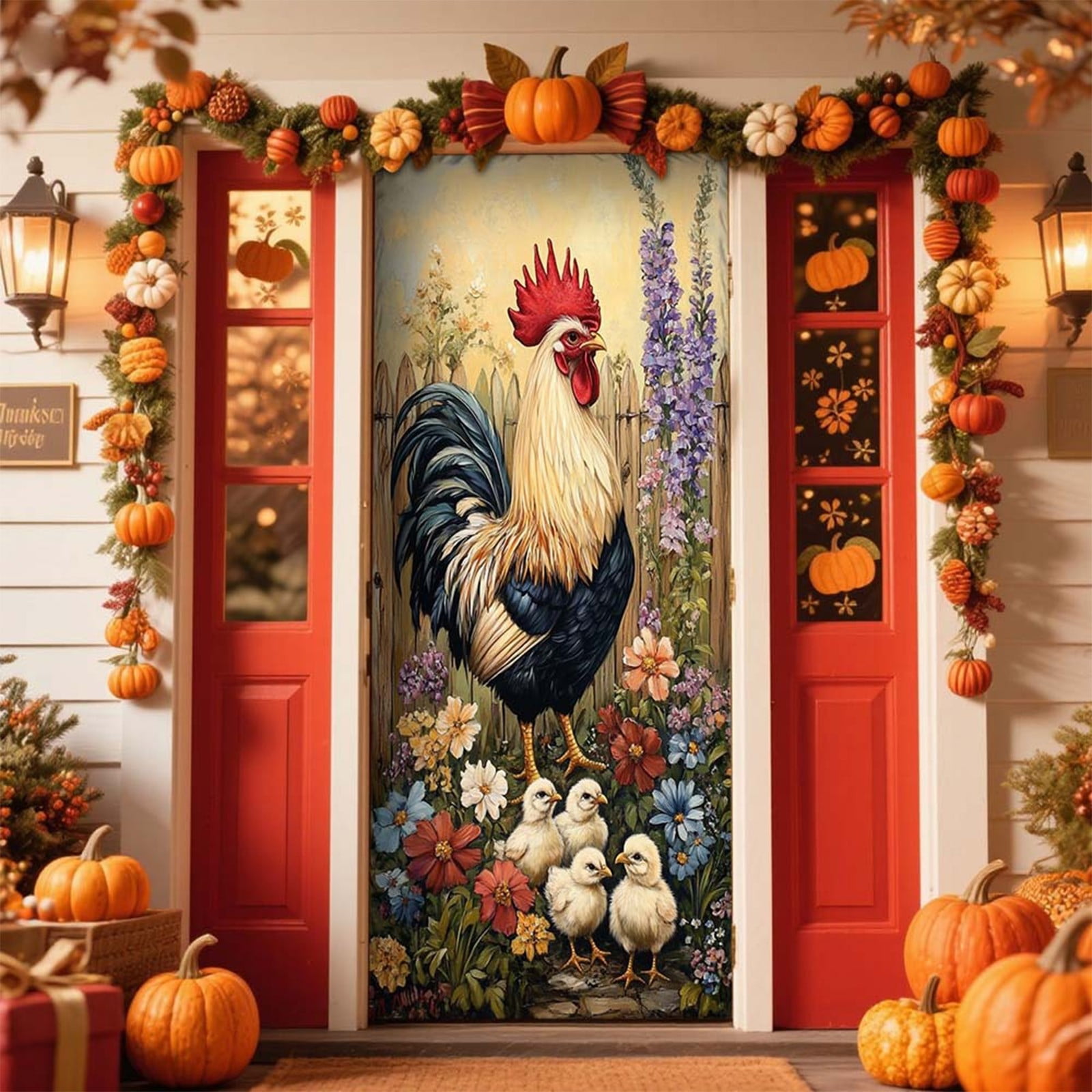 Boovnll Thanksgiving Door Cover, 35x78" Maple Leaves Pumpkins Turkey ...