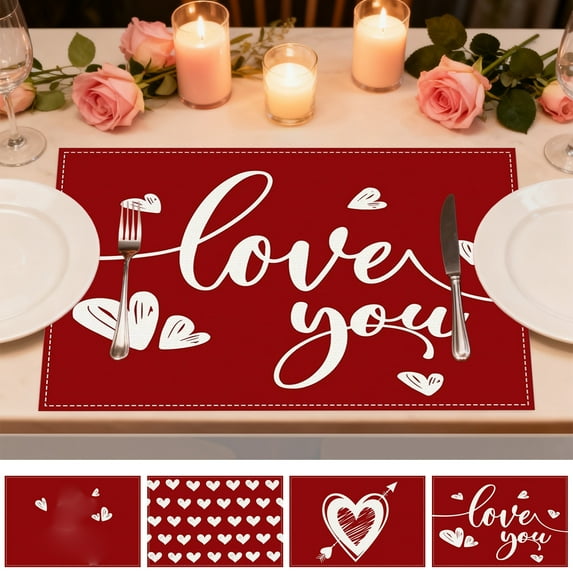 Boovnll Valentine Placemats, 12x18" Linen Valentines Day Placemats for ...
