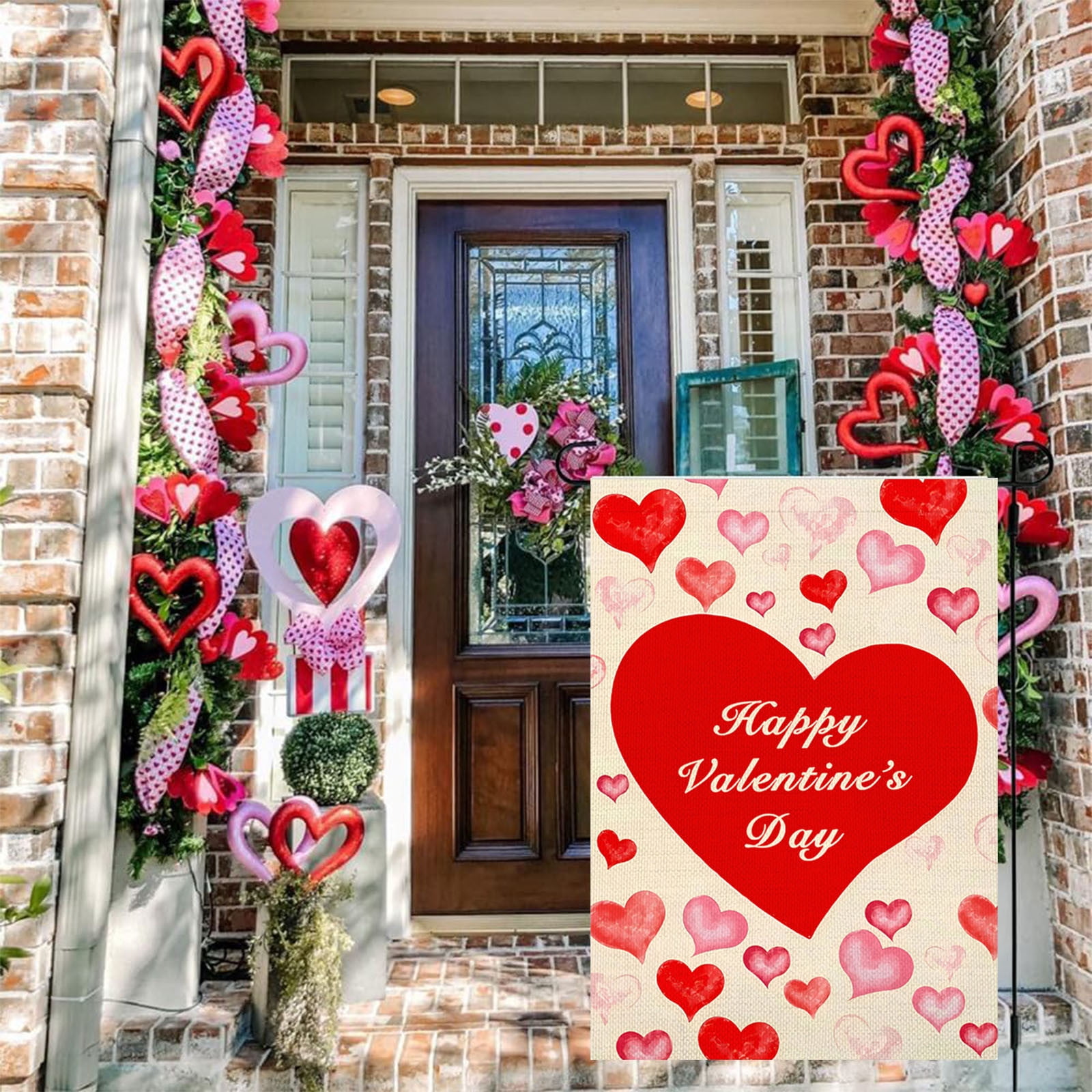 Boovnll Valentines Day Garden Flag, 12x18" Linen Double Sided Valentine ...