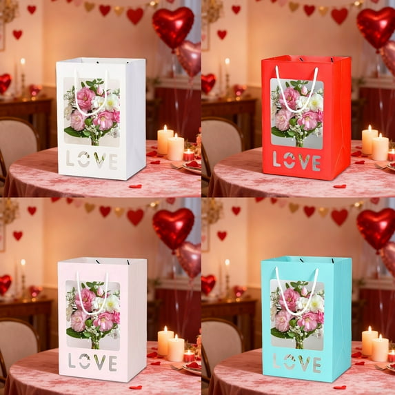 Boovnll Valentines Gift Bags, Clear Window Paper Bag with Handles ...