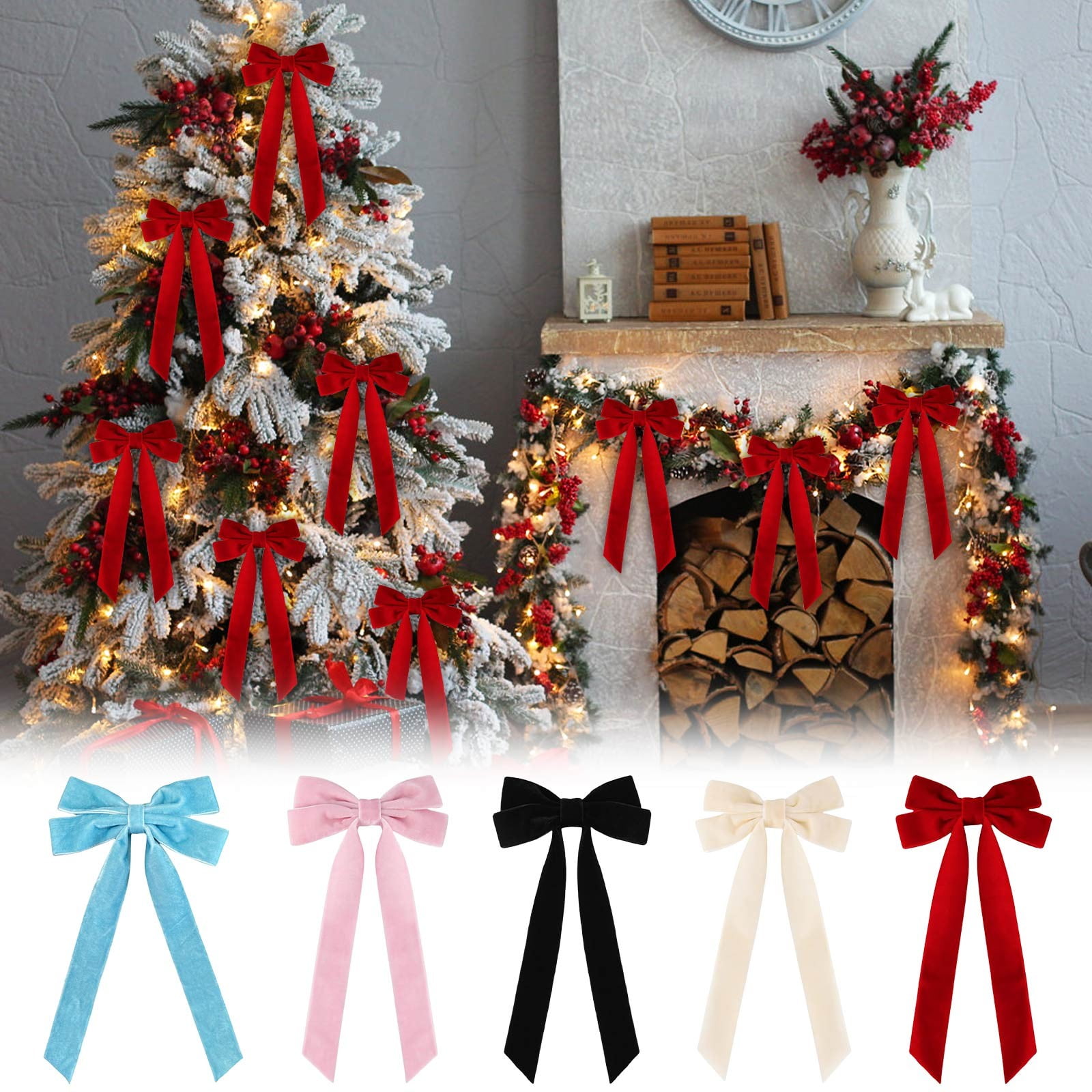Boovnll Velvet Christmas Bows, Vintage Large Christmas Tree Bows ...