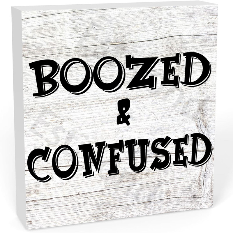 Boozed And Confused Wooden Box Sign With Saying Desk Decor 5 X 5 Inch ...