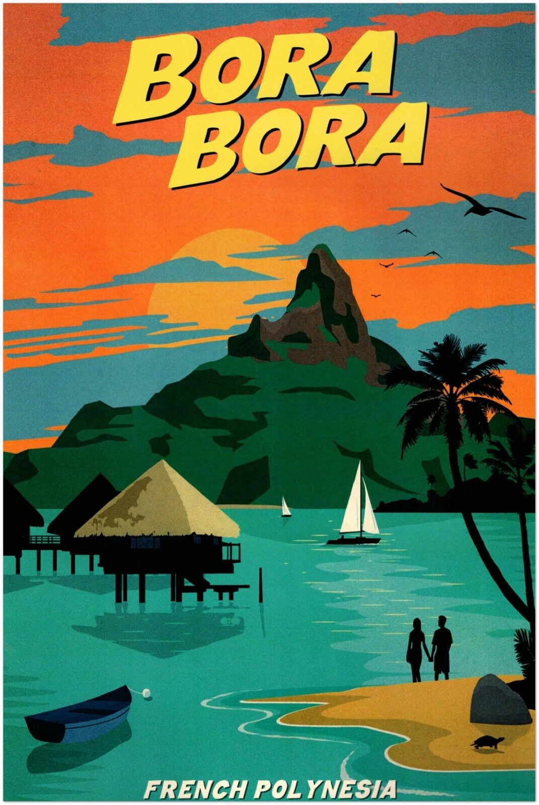 Bora Bora - French Polynesia - Vintage Travel Poster (24x36Inches ...