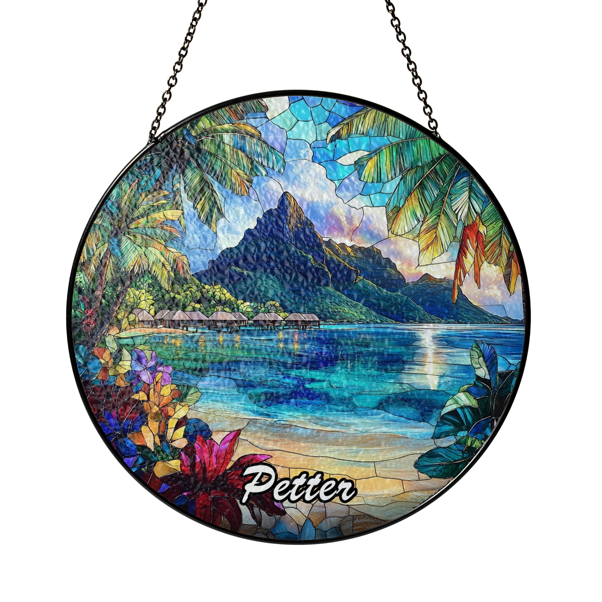 Bora Bora Island Stained Glass Suncatcher - Custom Name French ...