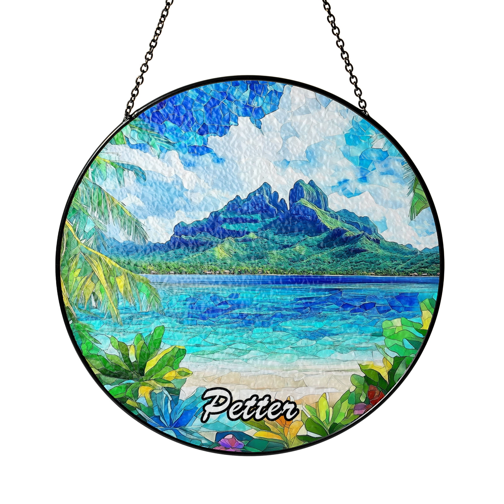 Bora Bora Island Stained Glass Suncatcher - Custom Name French ...