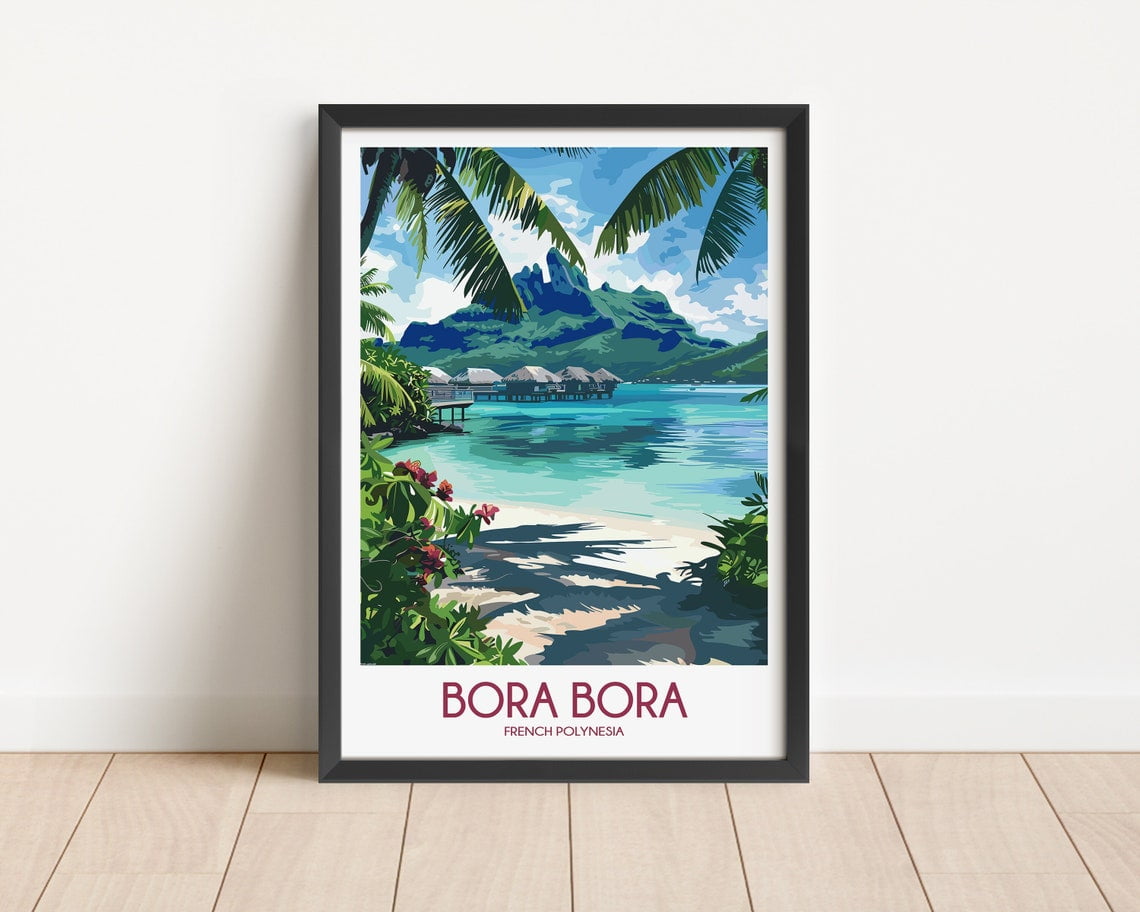 Bora Bora Poster French Polynesia Scenic Tropical Wall Art, Unframed ...
