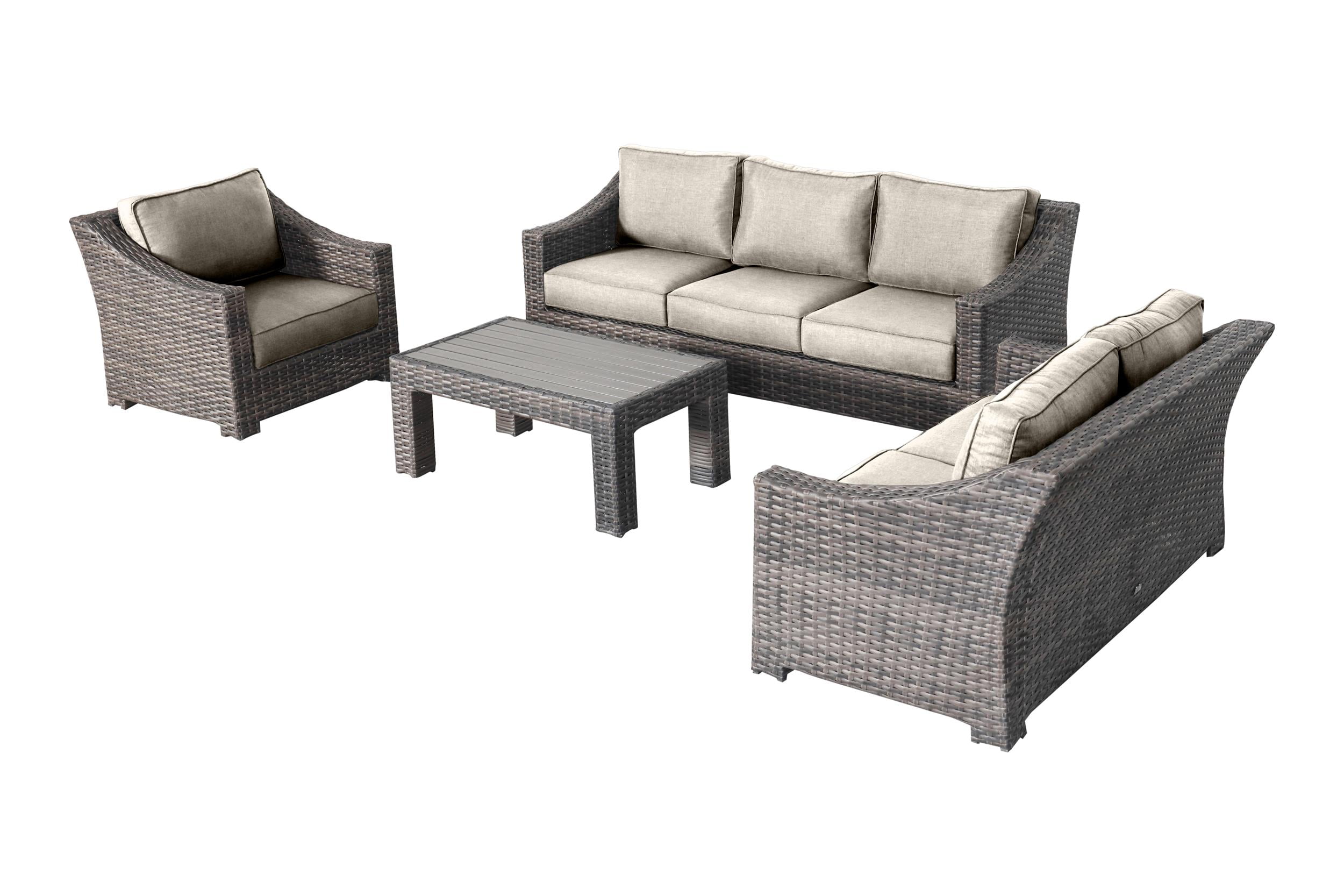 Bora Bora Two-Tone Wicker Rattan Deep Seating Set in Gray with Beige Cushion - Walmart.com