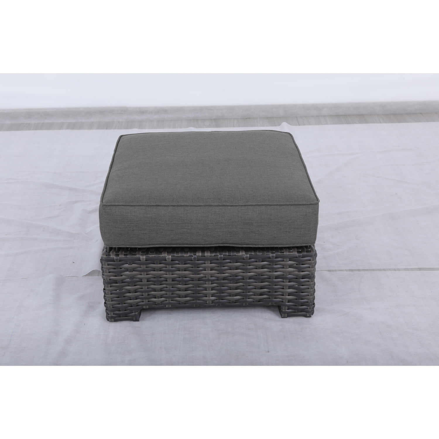 Bora Bora Two-Tone Wicker Rattan Ottoman in Charcoal Cushion - Walmart.com