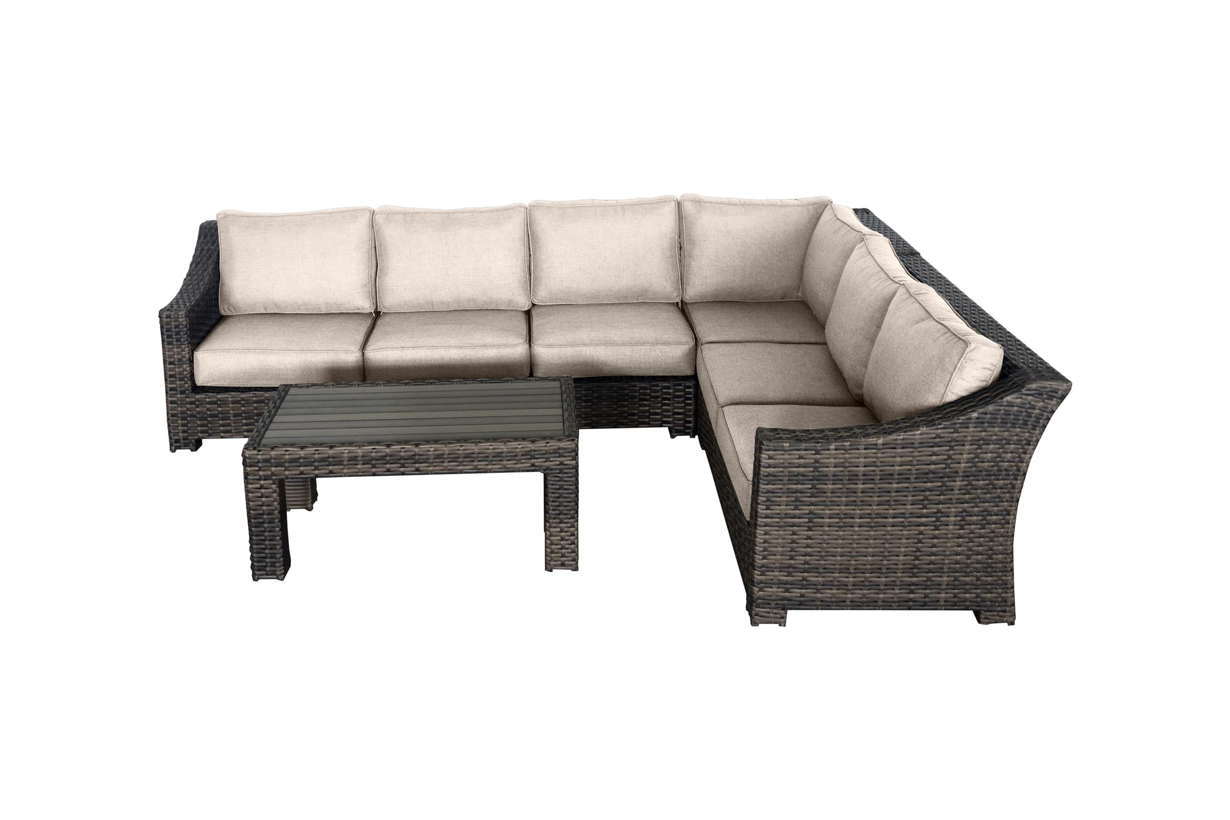 Bora Bora Two-Tone Wicker Sectional Set in Light Beige Cushion - Walmart.com