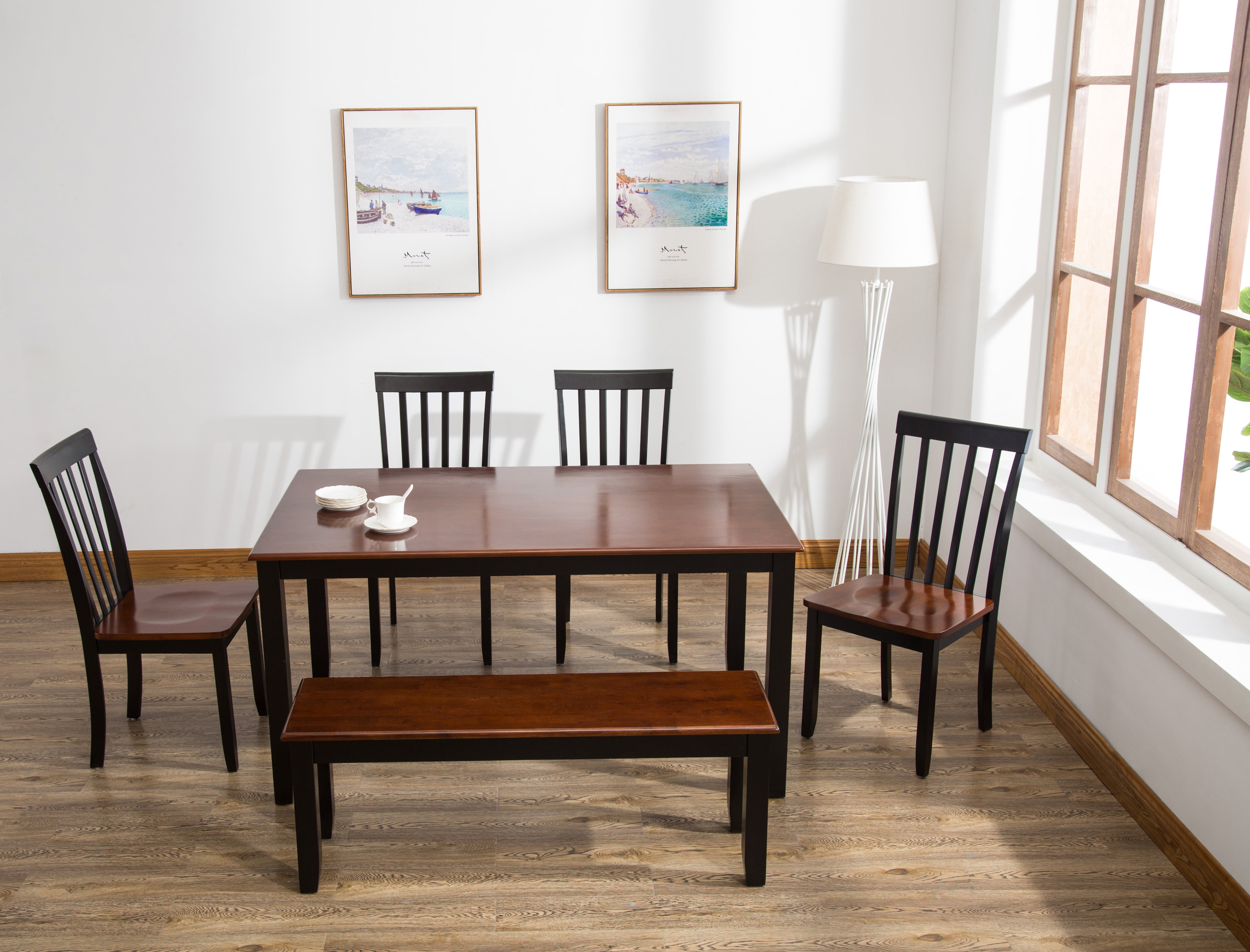 Boraam Bloomington 6 Piece Dining Set, Black Cherry, Solid Wood, Fits 6 ...
