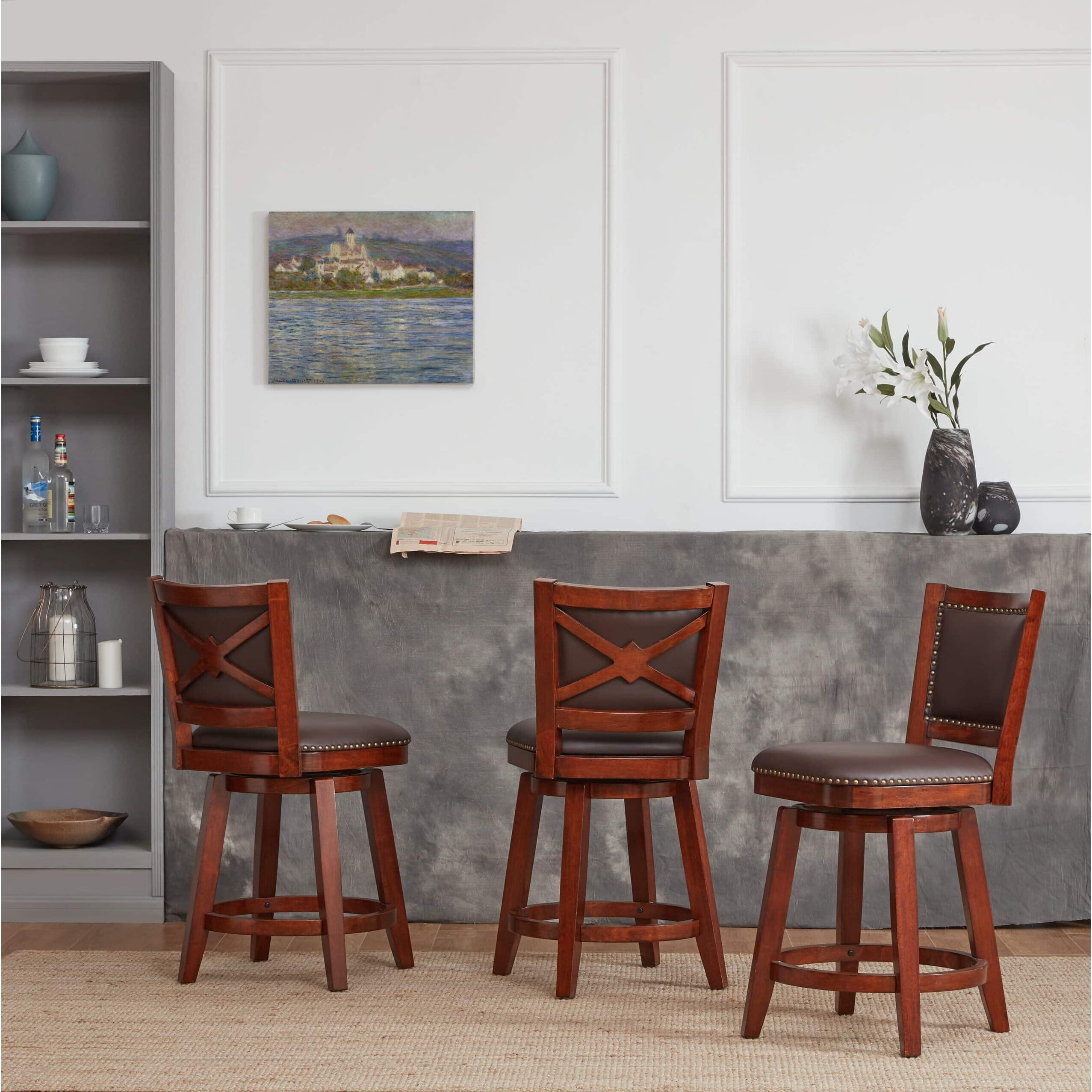 Boraam Broadmoor Counter Height Swivel Wood Kitchen Bar Stool - Cherry ...