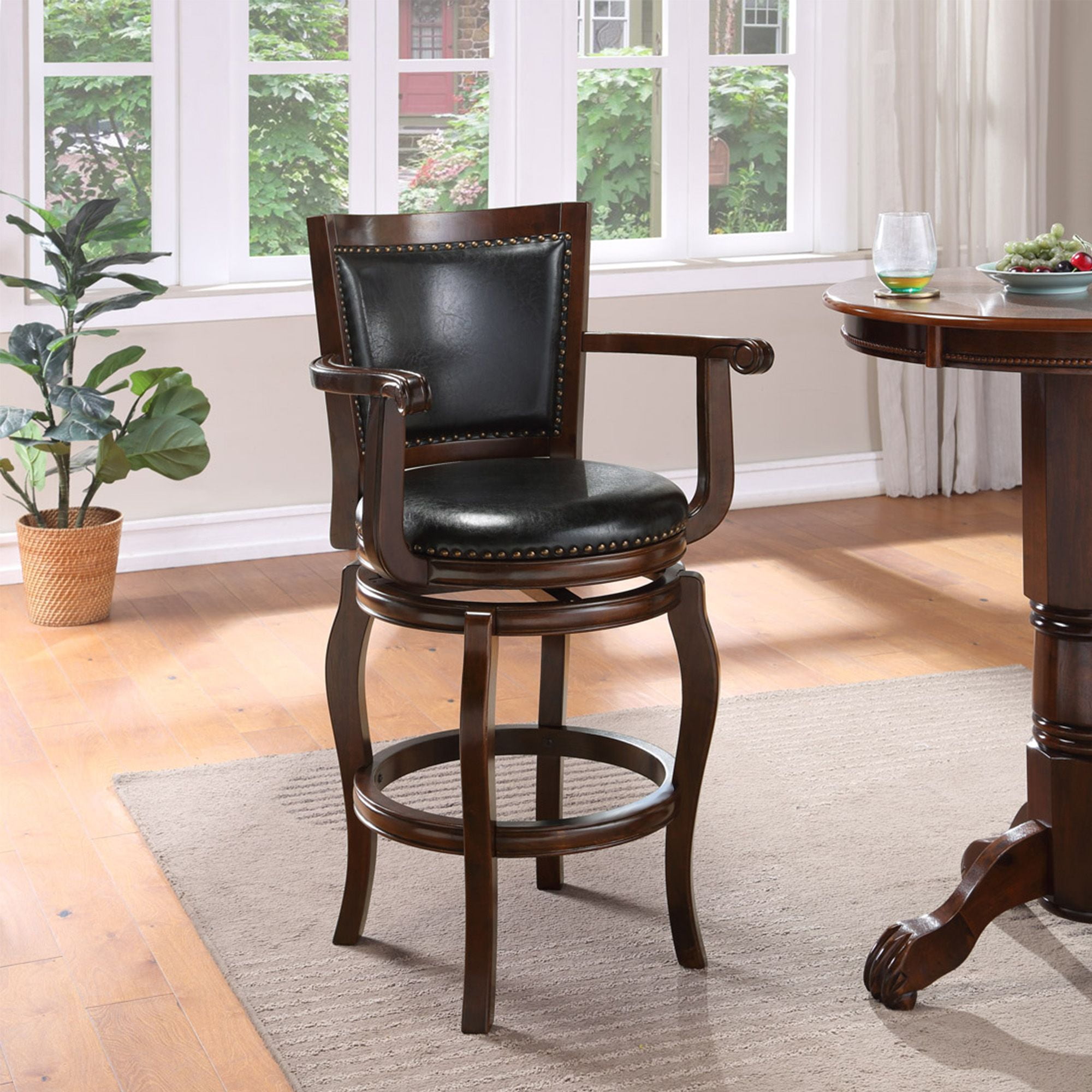 Boraam Jones Bar Height High Back Swivel Wood Kitchen Bar Stool with ...