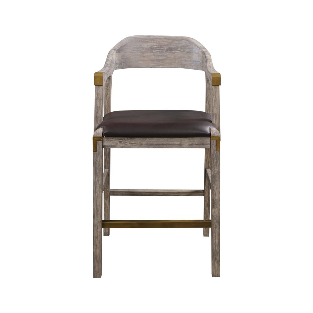 Boraam Montana Counter Height Stool, Light Barnwood, Brown Faux Leather ...
