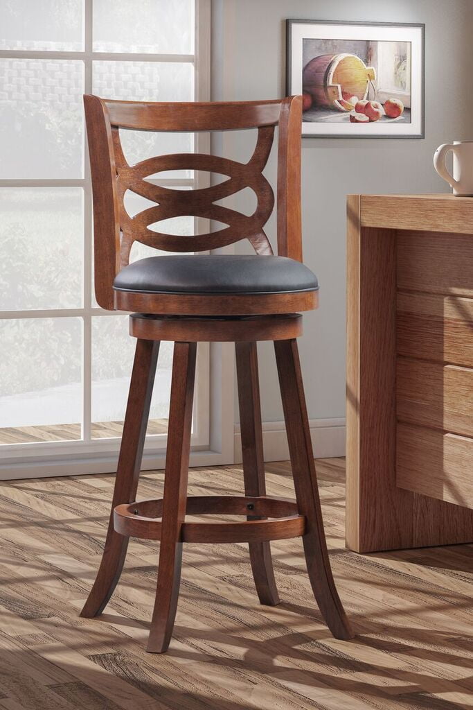Boraam Seina Swivel Wood Bar Stool, Walnut Finish, 29in High Back ...