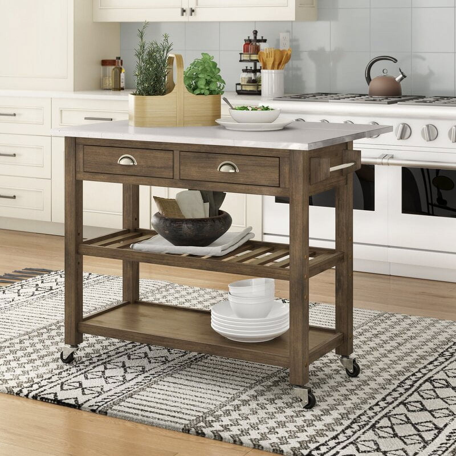 Boraam Sonoma Kitchen Cart, 45"W Drop Leaf, Stainless Steel Top ...
