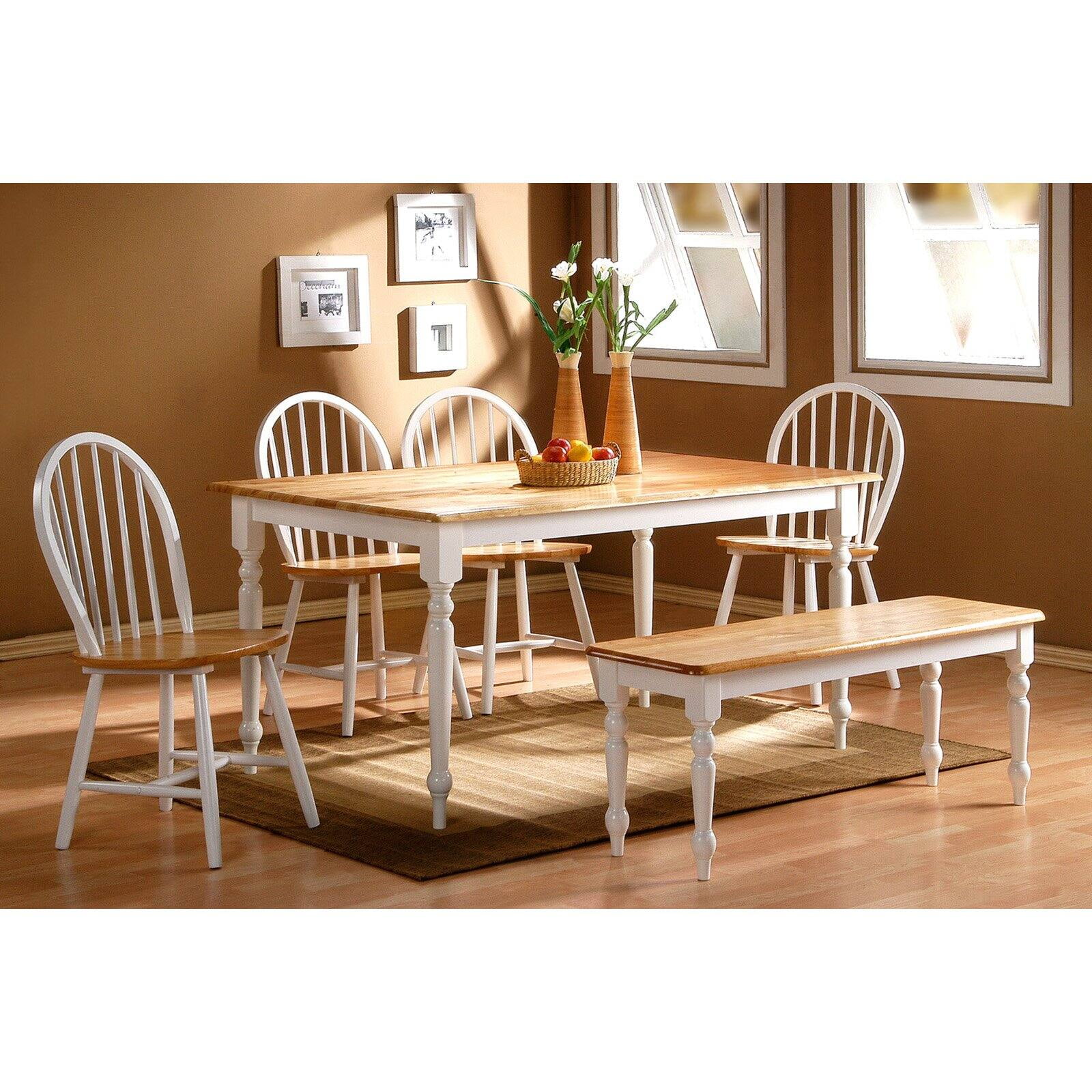Boraam Farmhouse 6-Piece Wood Dining Set for Kitchen, White & Natural ...