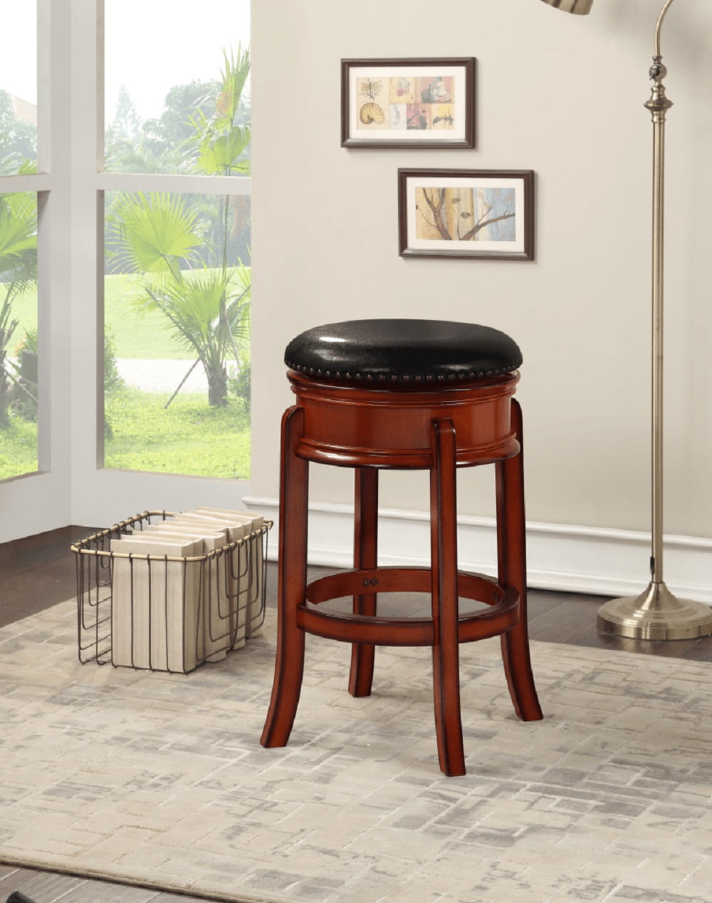 Boraam Wood Bar Height Hamilton Swivel Stool in Brandy Brown Finish ...