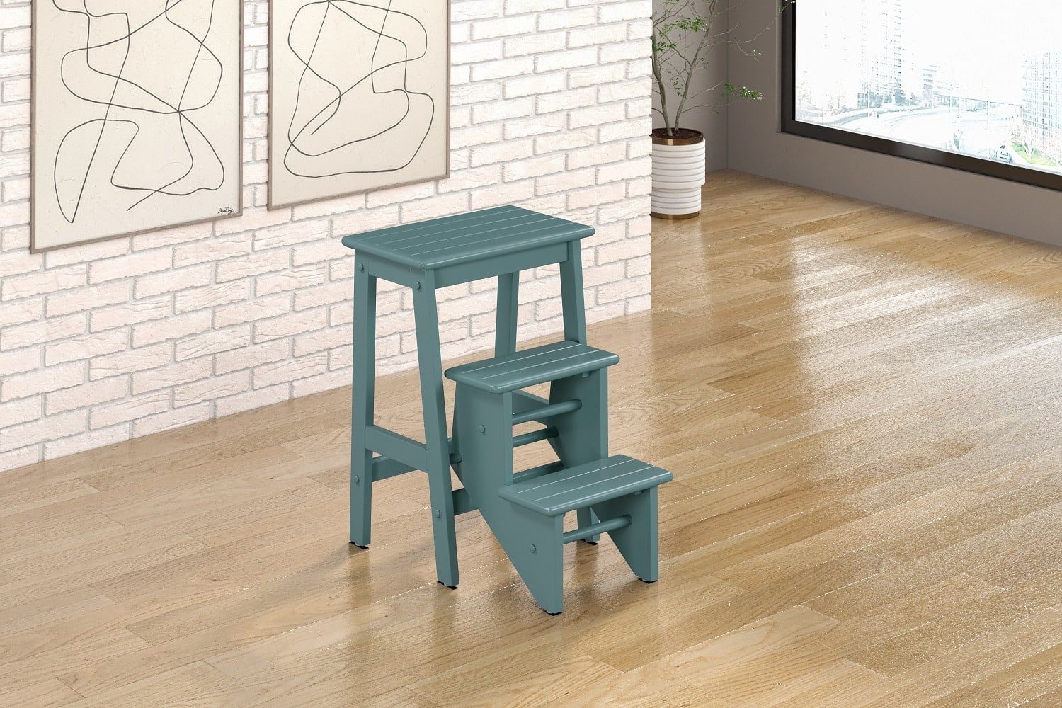 Boraam Wood Niko Folding 24.5" Step Stool - Aspen Valley Blue Finish ...
