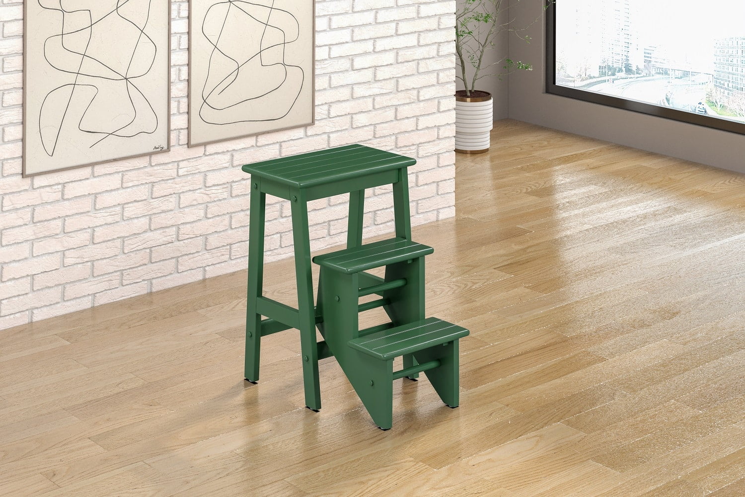Boraam Niko 3-Step Folding Stool - Wood, Equestrian Green Finish ...