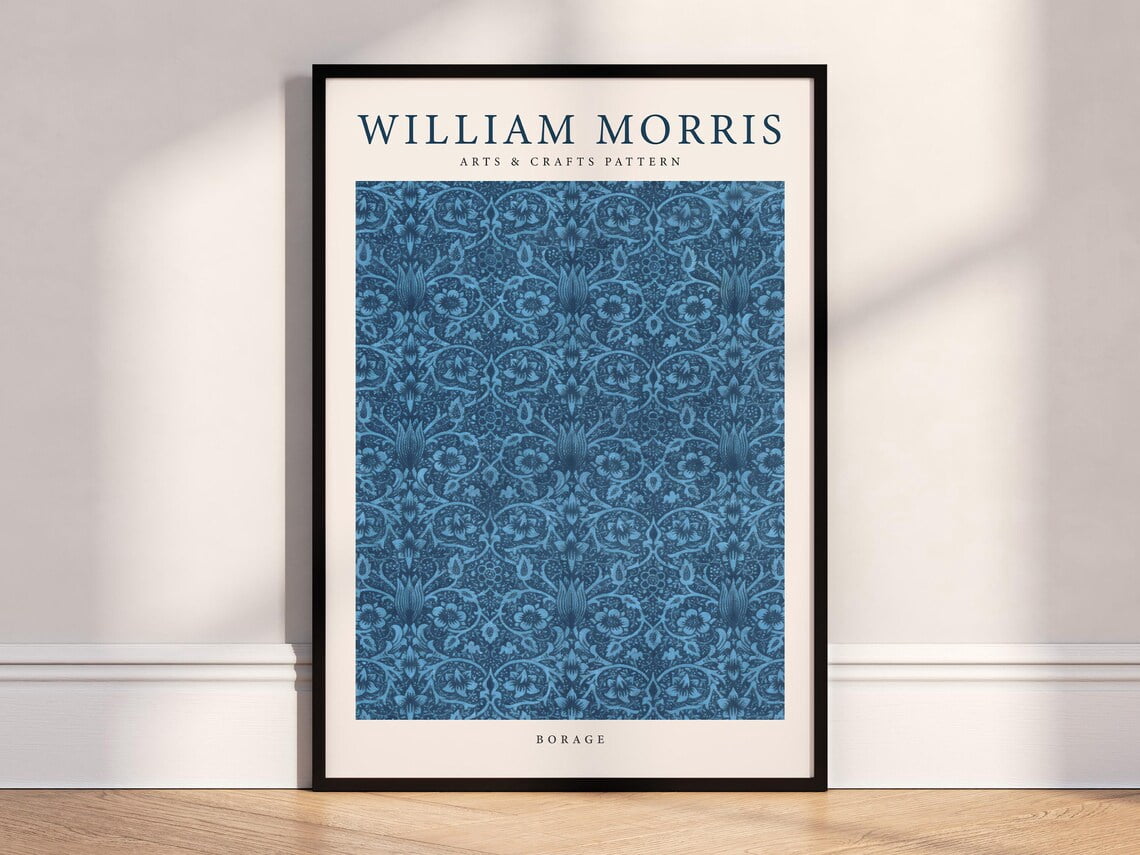 Borage Floral Pattern William Morris Style Arts Crafts, Stretched ...