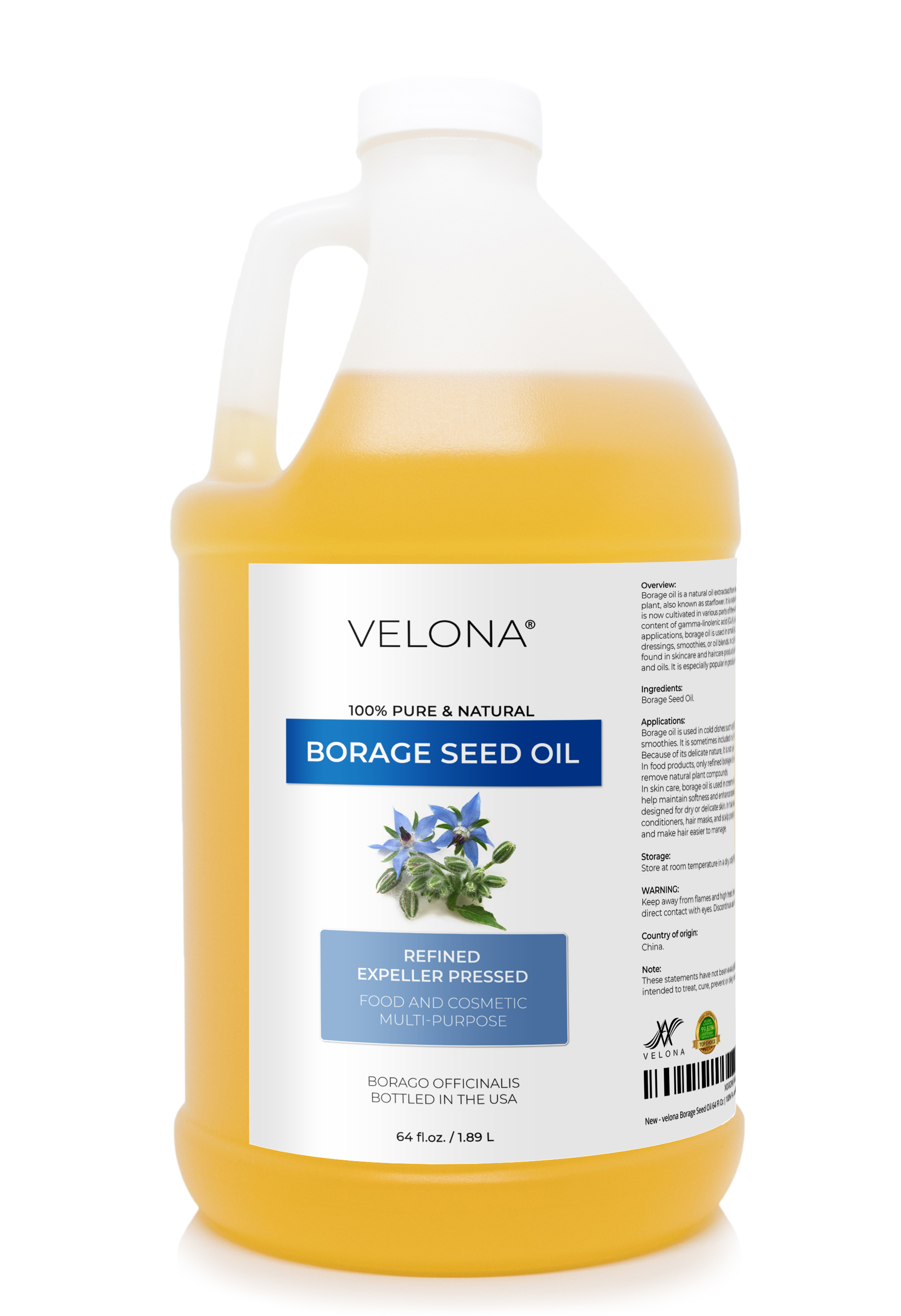 Borage Seed Oil by Velona - 64 Fl Oz | 100% Pure and Natural Carrier ...