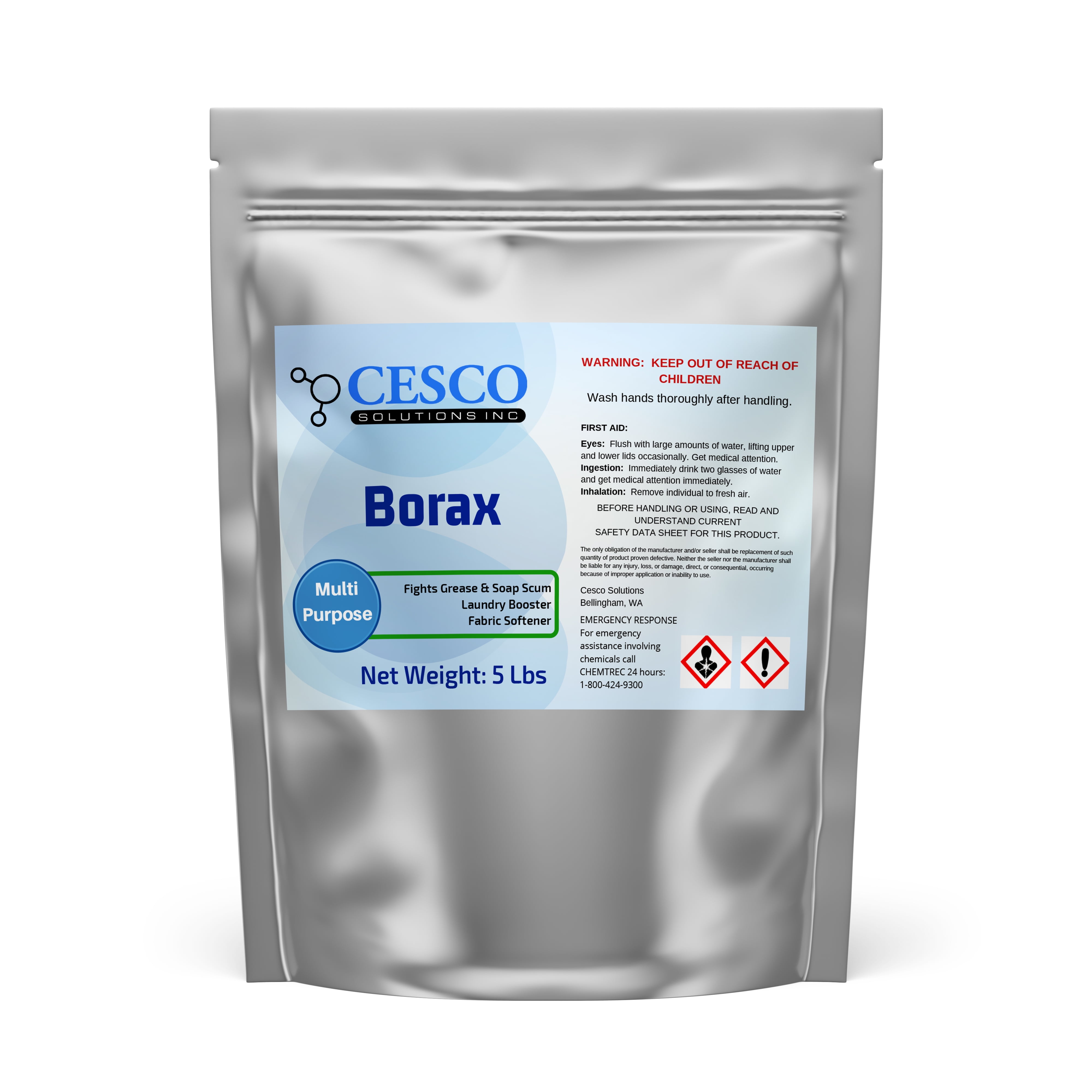 Cesco Solutions Borax Powder 5lbs - Cleaner, Laundry Booster, Stain ...