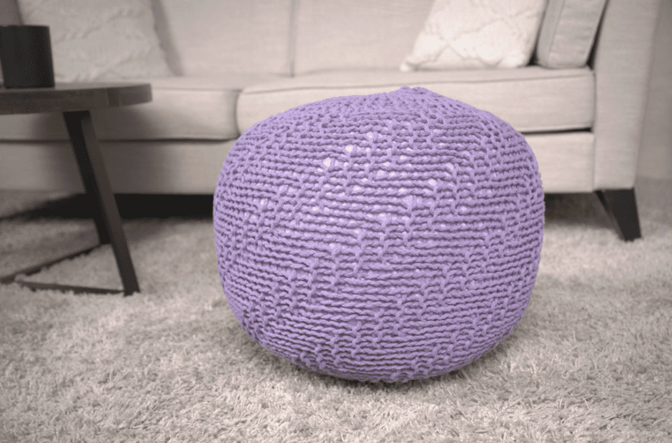 Bordeaux Knitted Cotton Round Pouf in Lavender - Versatile for Ottomans ...